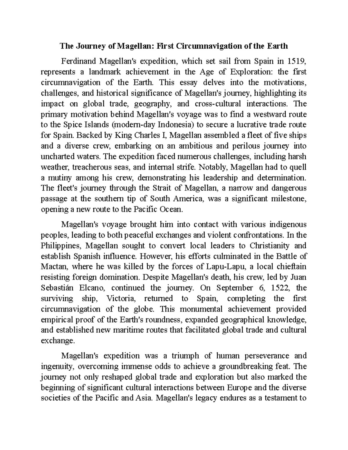 The Journey of Magellan - This essay delves into the motivations ...