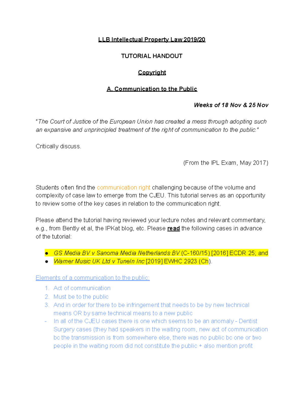 IP Tutorial 4 November 25th - 6FFLK039 - KCL - Studocu