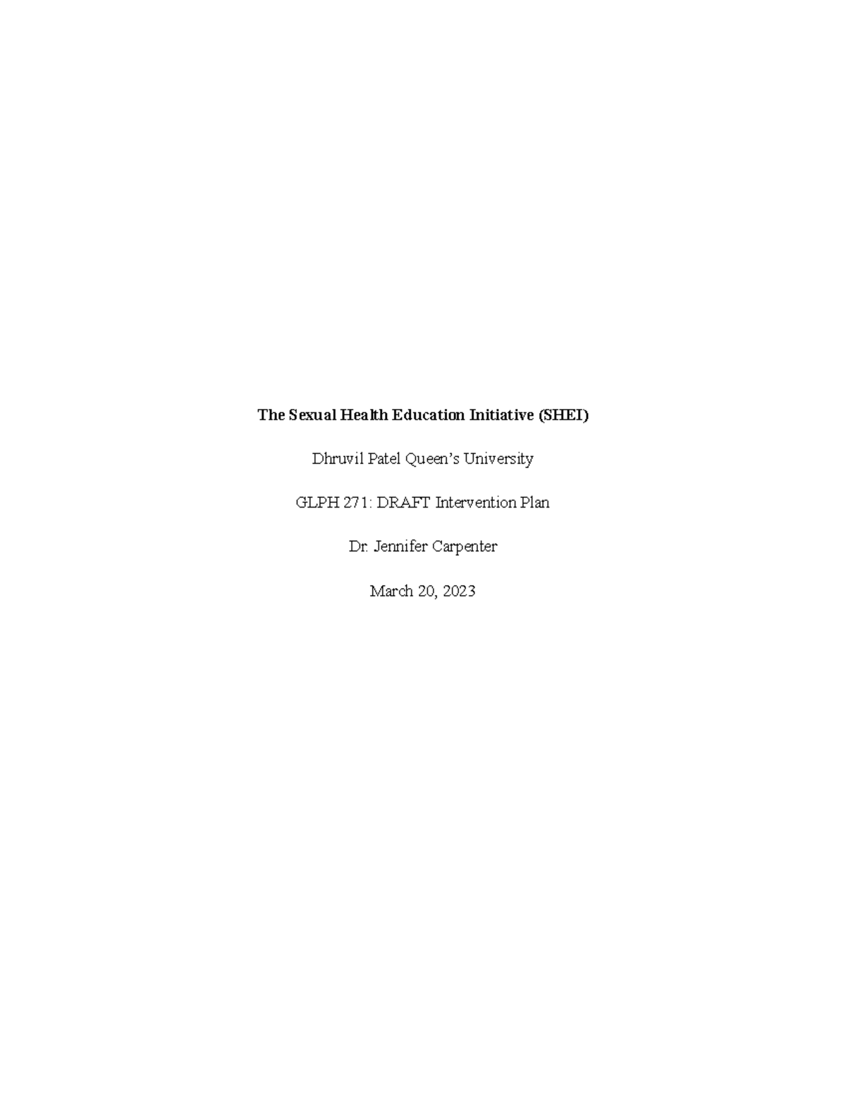 Draft Intervention Plan - The Sexual Health Education Initiative (SHEI ...