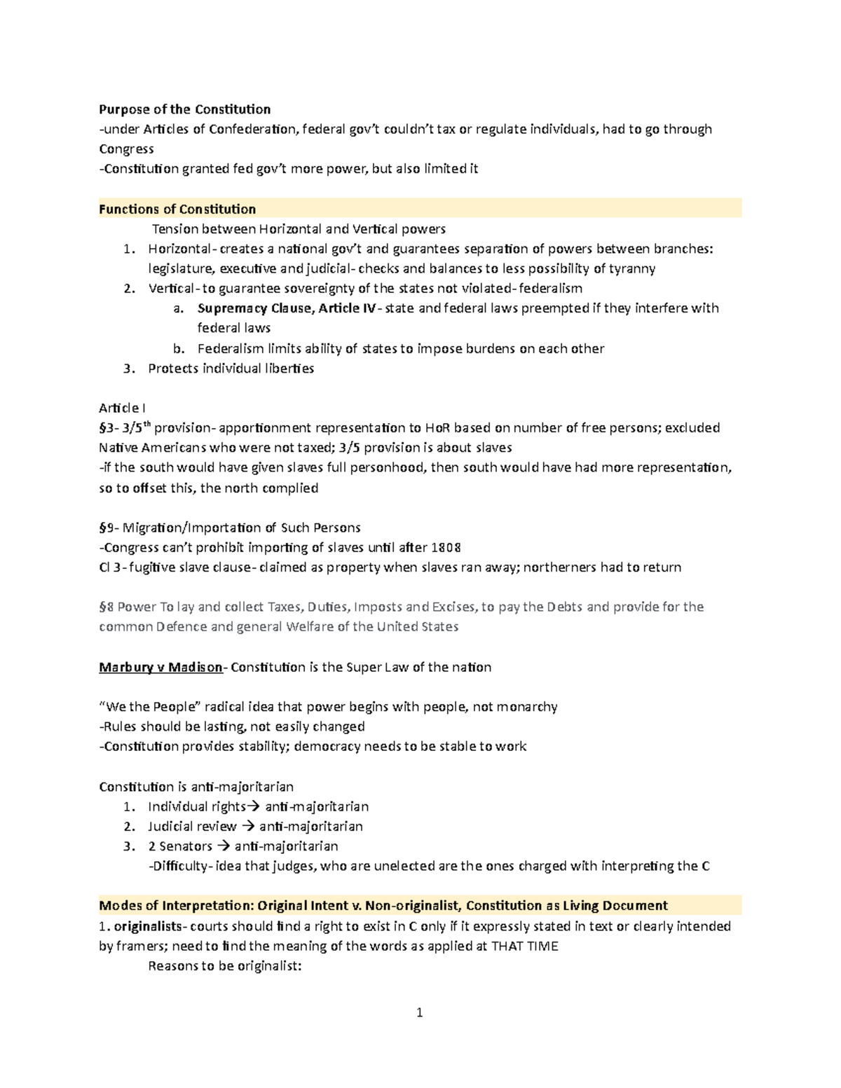Constitutional Law Outline and explanations - Purpose of the ...