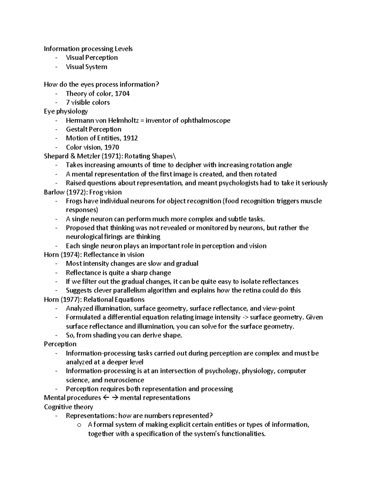 Information Processing Notes - Information processing Levels - Visual ...
