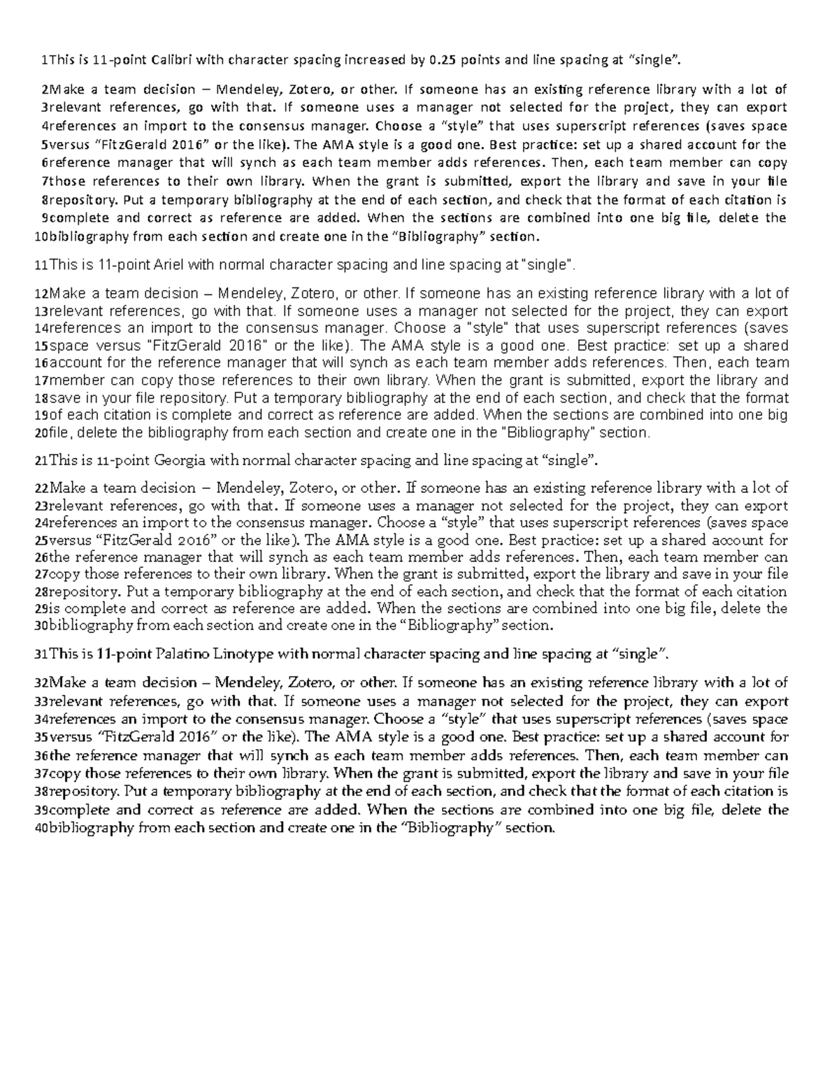 Example Style formatting - This is 11-point Calibri with character ...