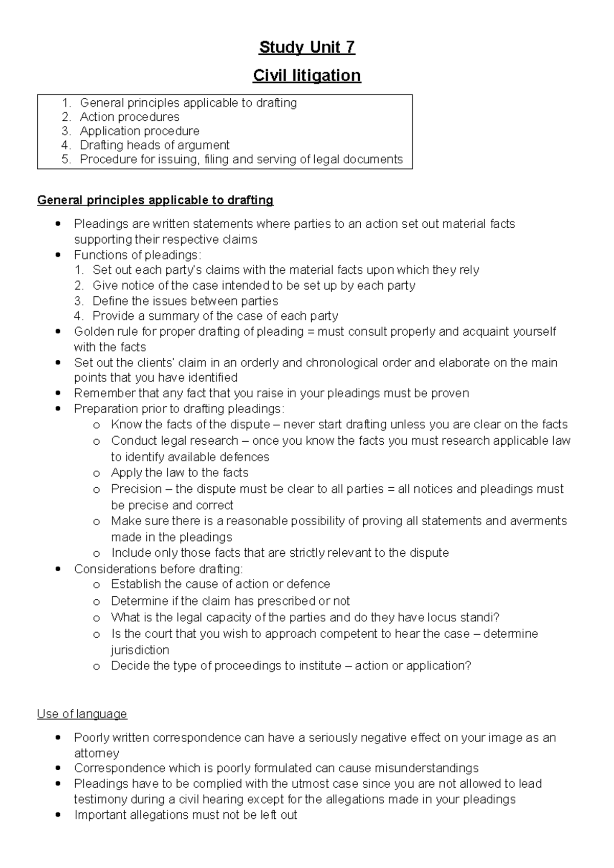 Study Unit 7 - IURI 472 - Summary Litigation Skills for South African ...