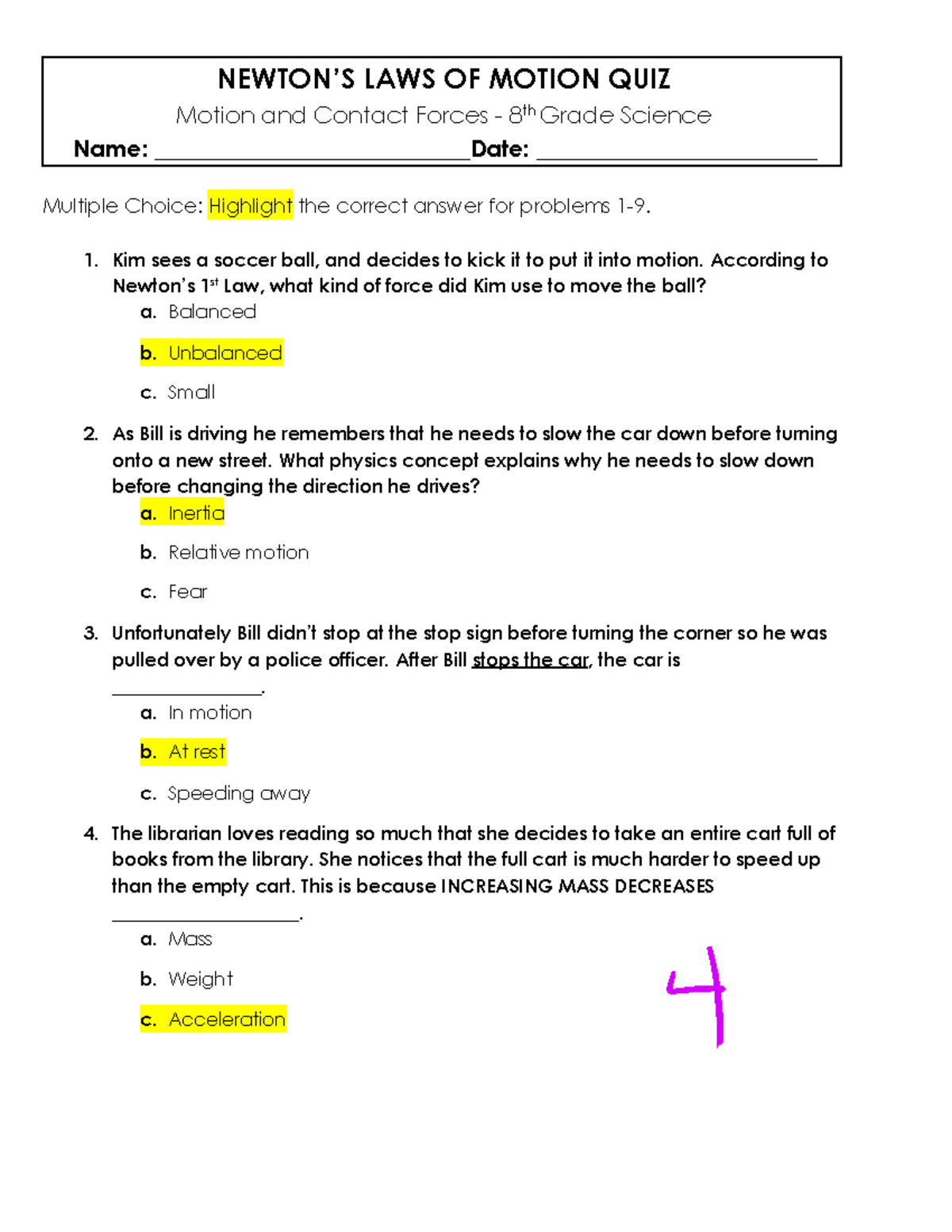 Edited - Gabrielle Loftesnes - Quiz: Motion & Contact Forces - Motion ...
