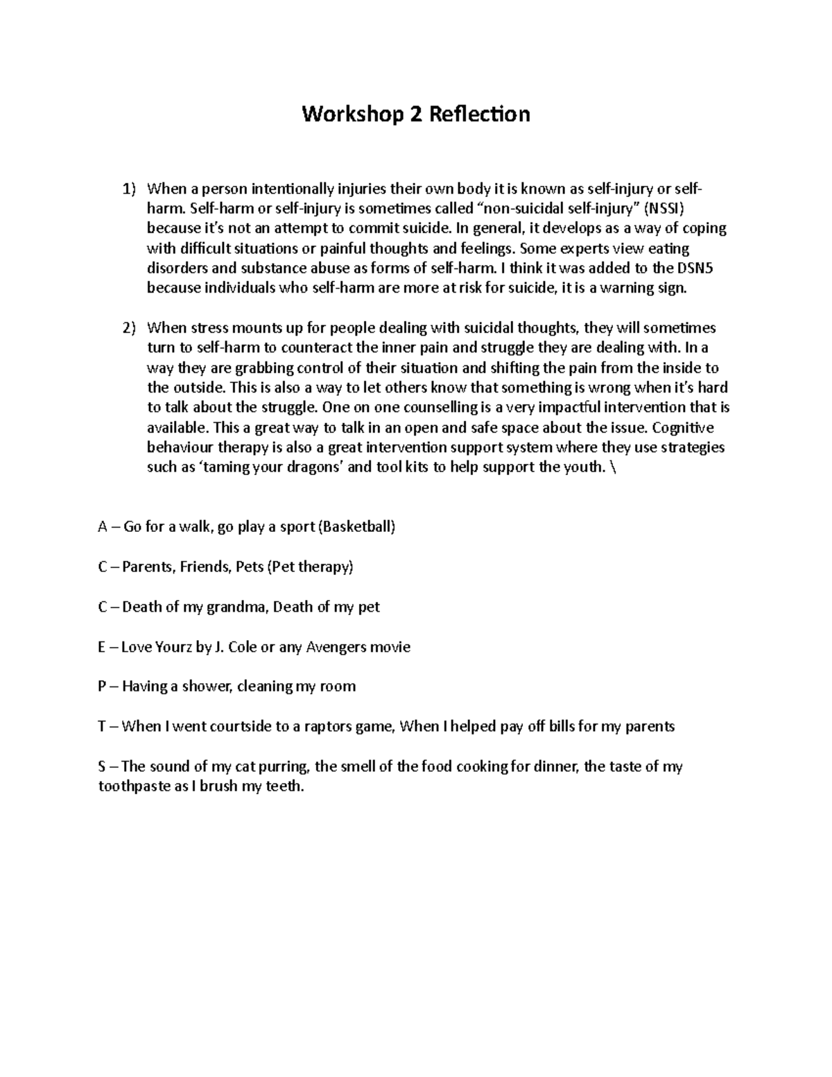 Workshop 2 Reflection - Workshop 2 Reflection When a person ...