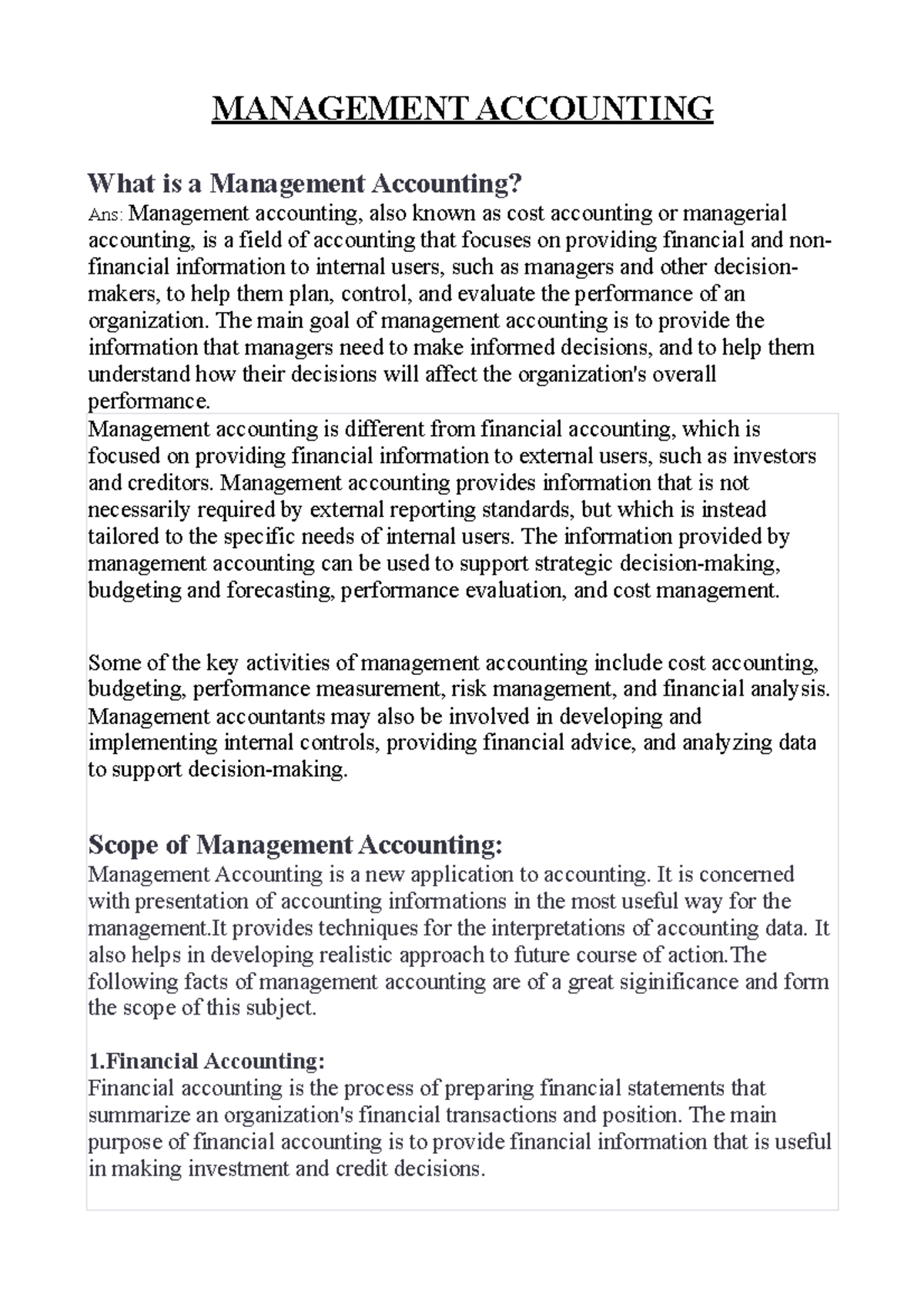 Management-accounting - MANAGEMENT ACCOUNTING What is a Management ...