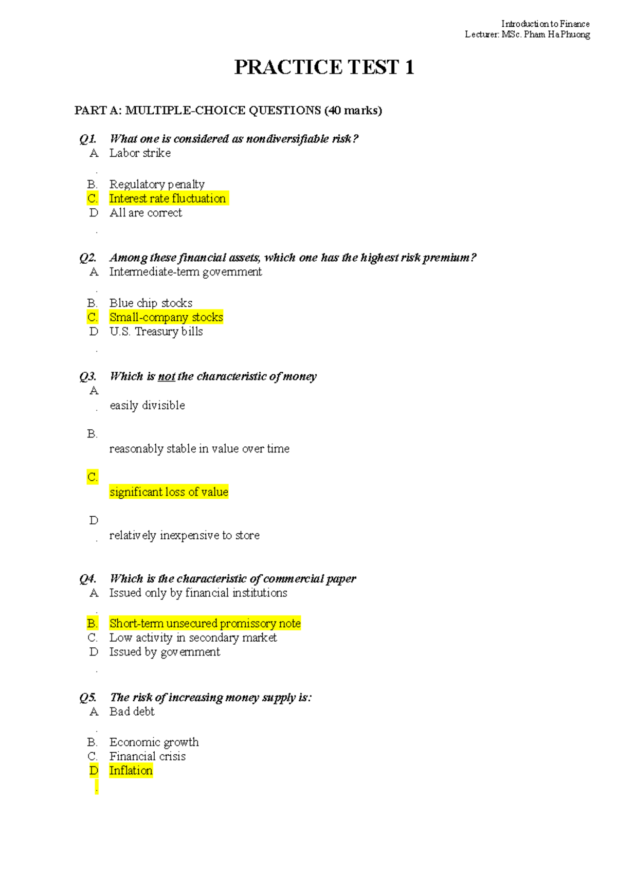 Practice-TEST-1 - Practice test - Lecturer: MSc. Pham Ha Phuong ...