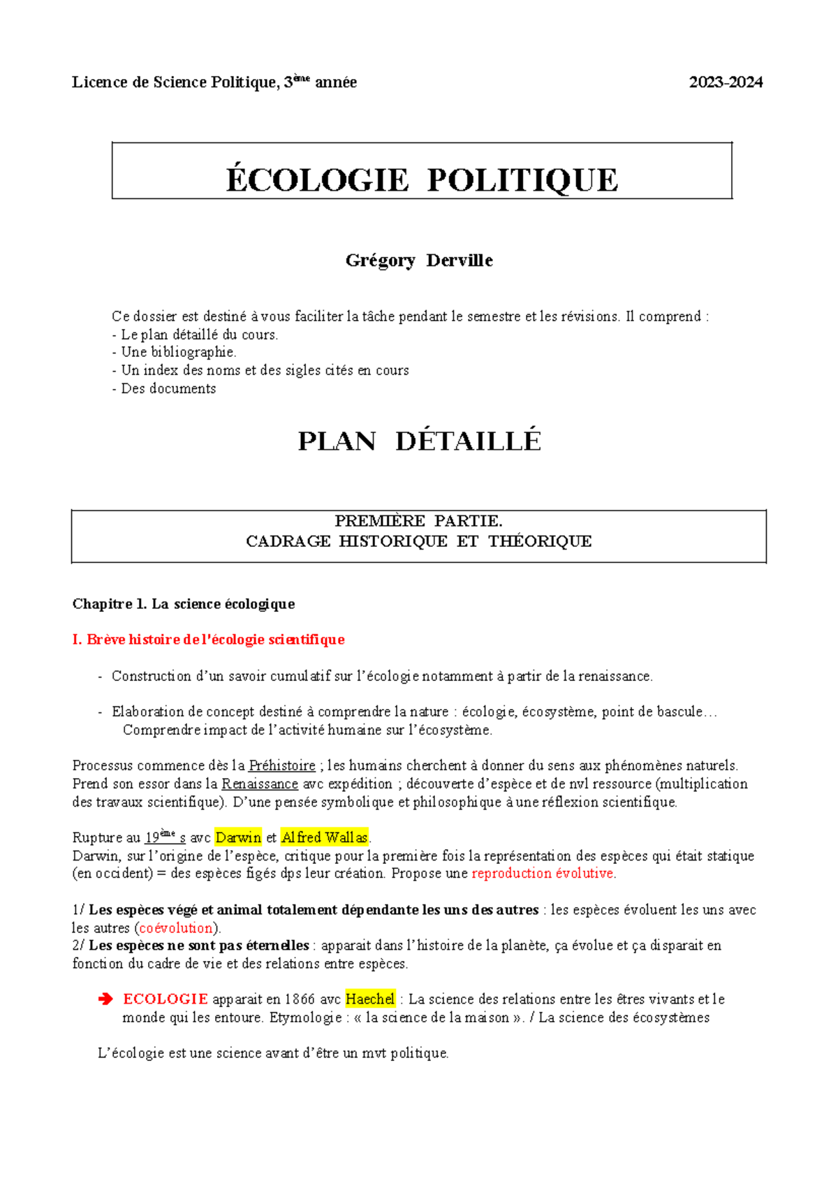 plan du cours magistral - Licence de Science Politique, 3ème année 2023 ...