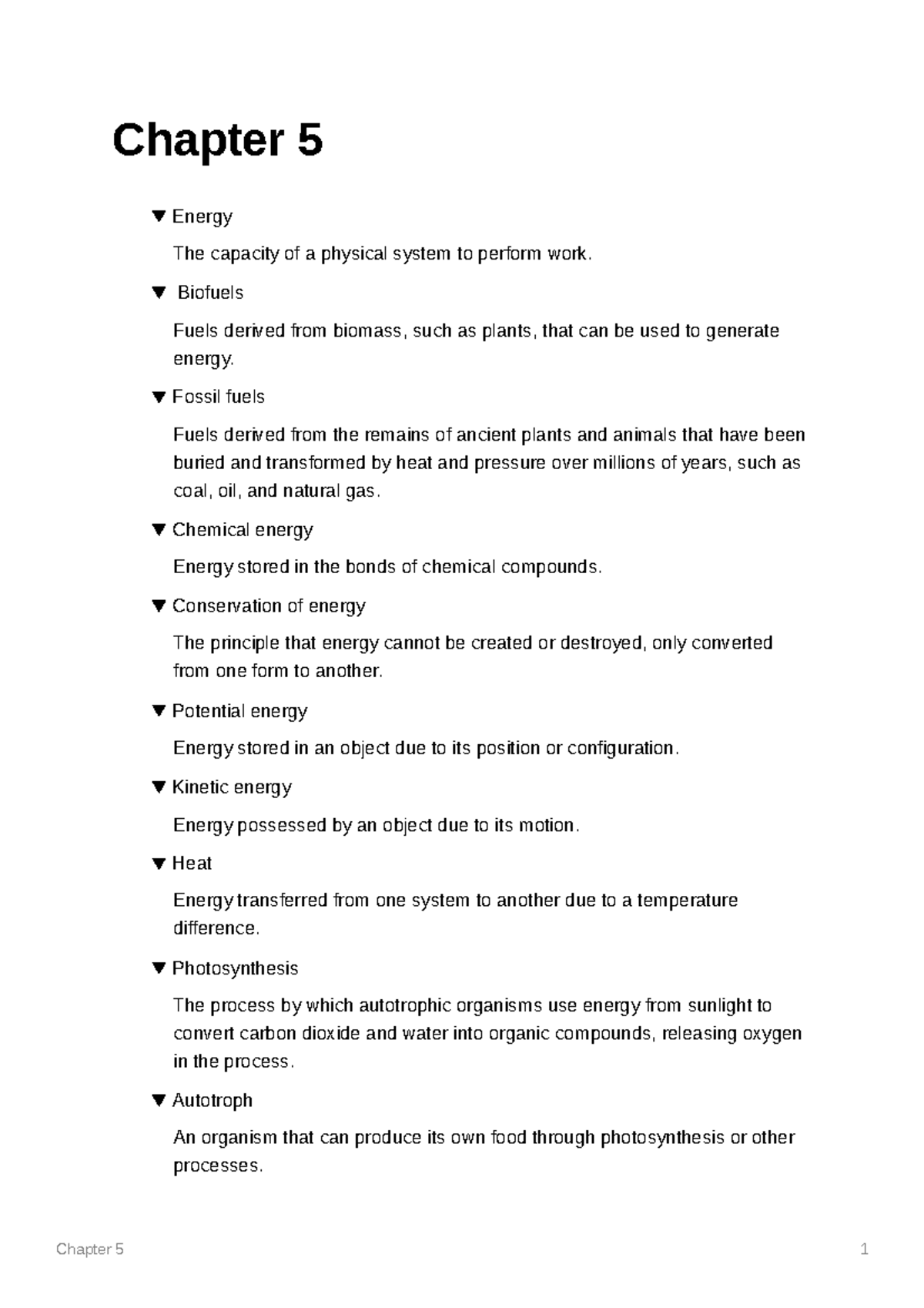 Energy and Photosynthesis - Chapter 5 Energy The capacity of a physical ...