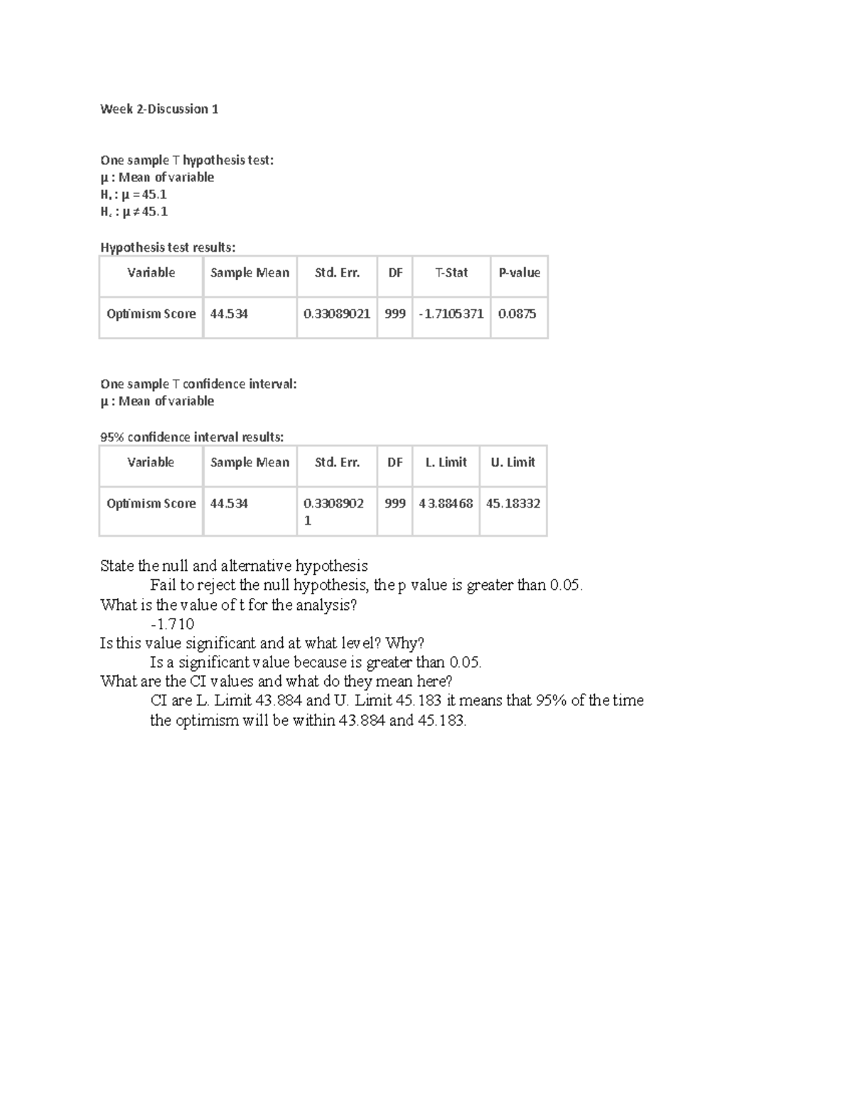 Discussion 1-Week 2 - Biomedical Stats - Week 2-Discussion 1 One sample ...