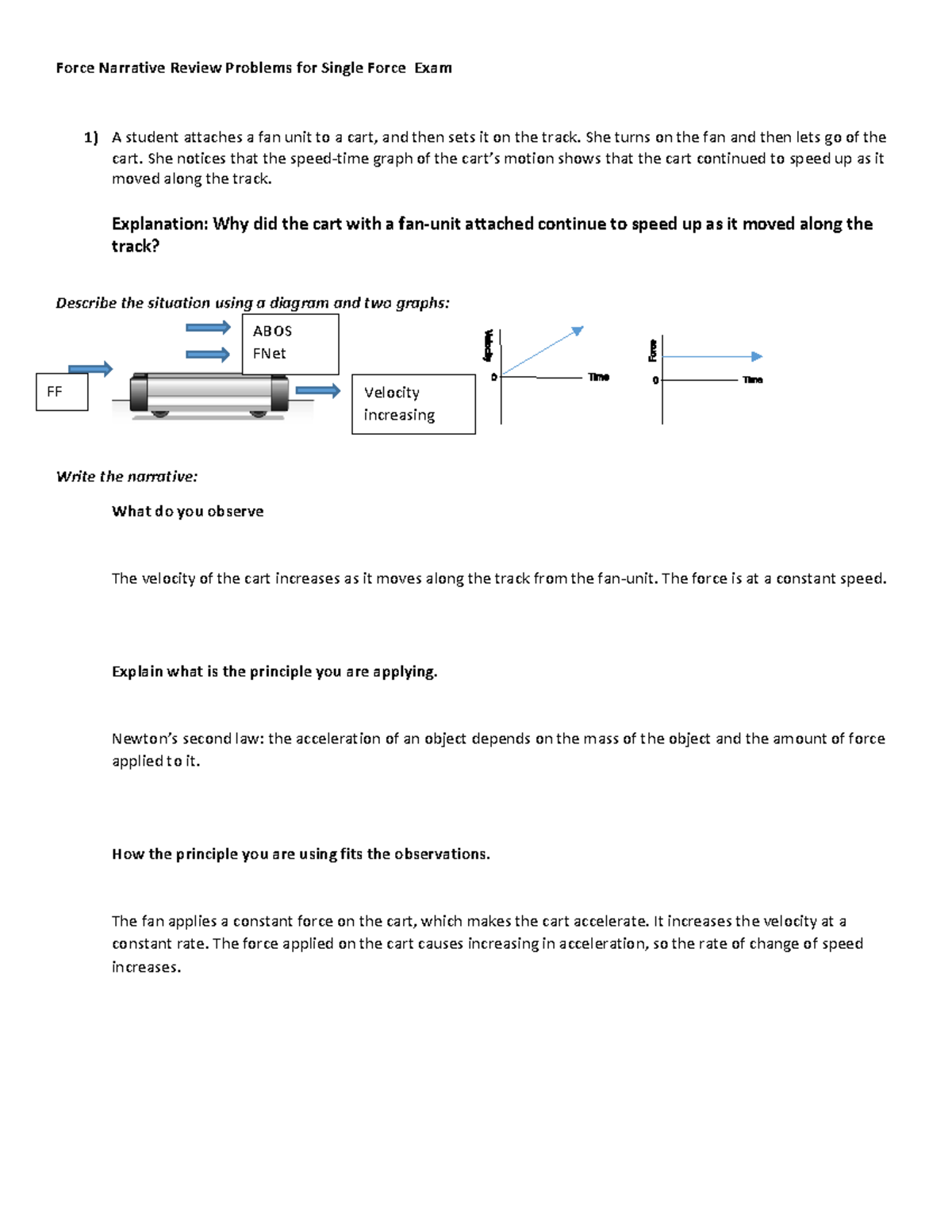 Single Force Activity 7- Review - Force Narrative Review Problems for ...