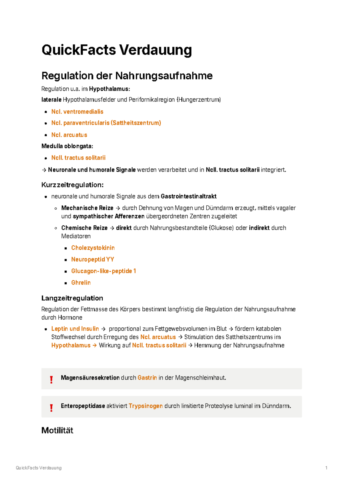 Quick Facts Verdauung - Last Minute Klausur-Notizen - QuickFacts ...