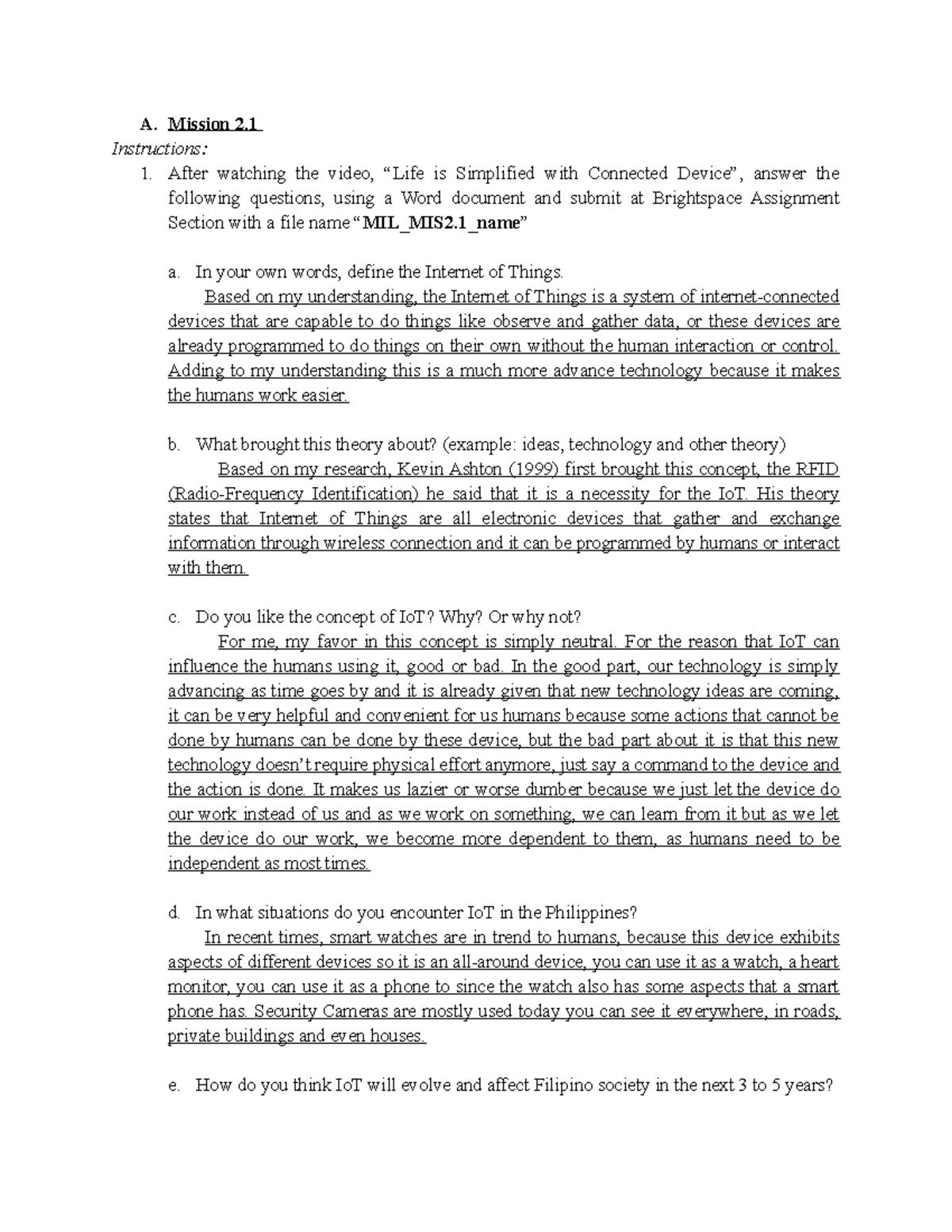 Mission 2 Activity A Mission 2 Instructions After Watching The