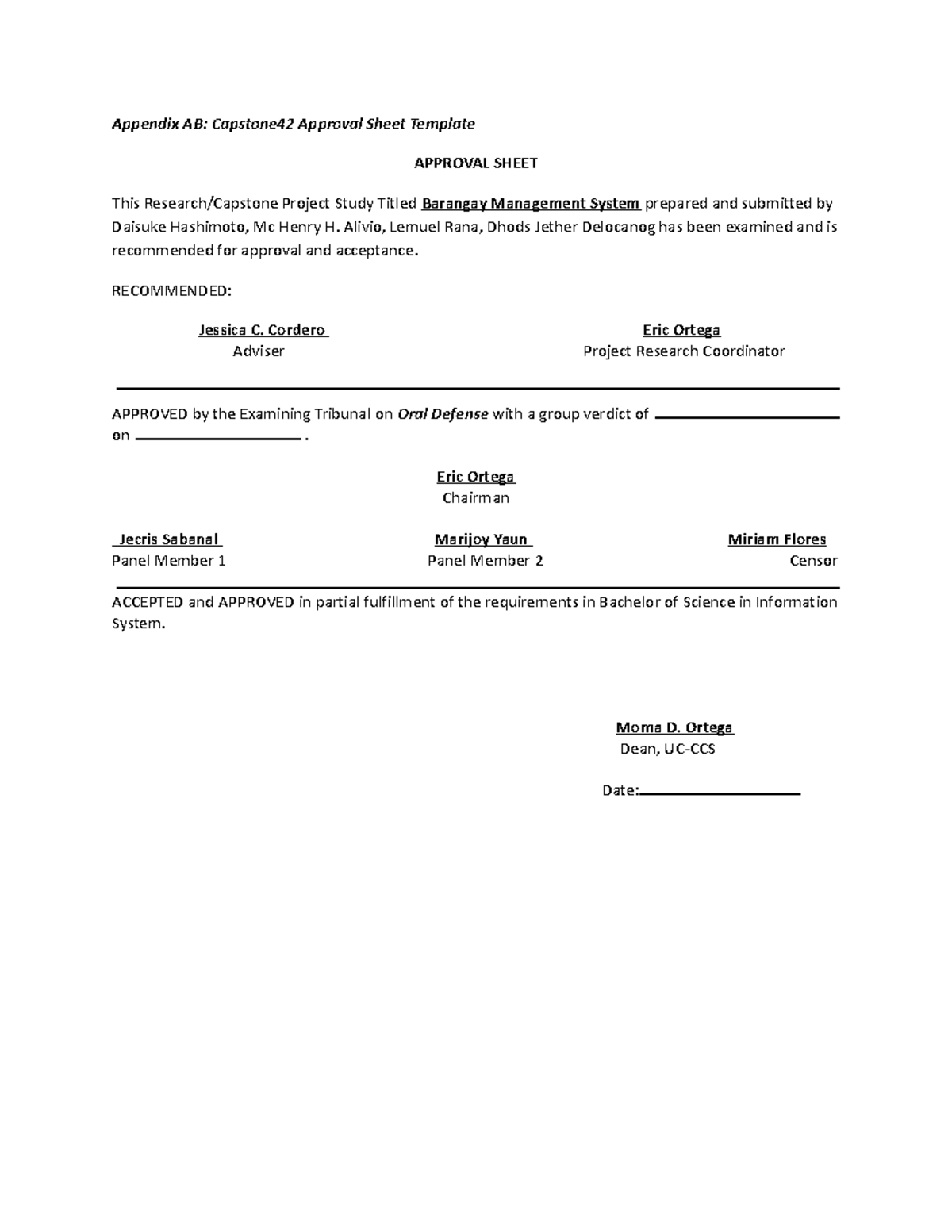 Approval Sheet - hjhj - Appendix AB: Capstone42 Approval Sheet Template ...