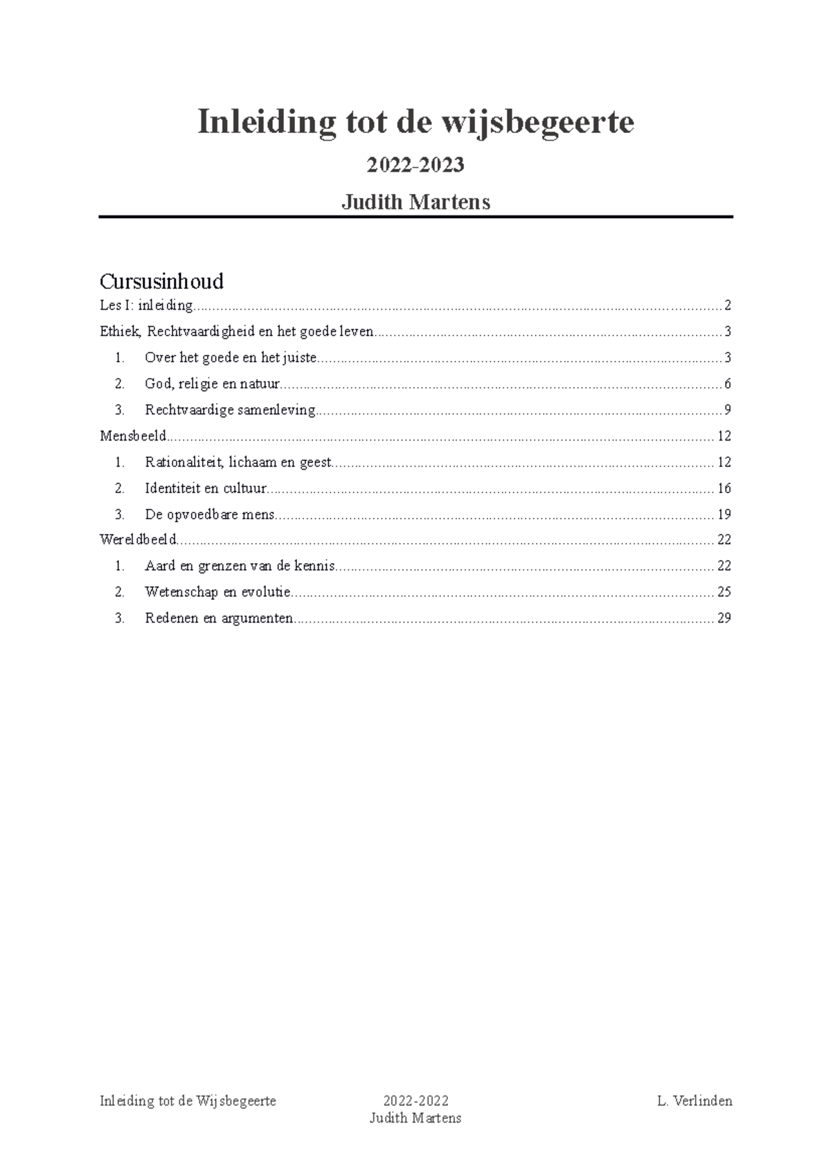 Wijsbegeerte 2022-2023 - Inleiding tot de wijsbegeerte Judith Martens ...