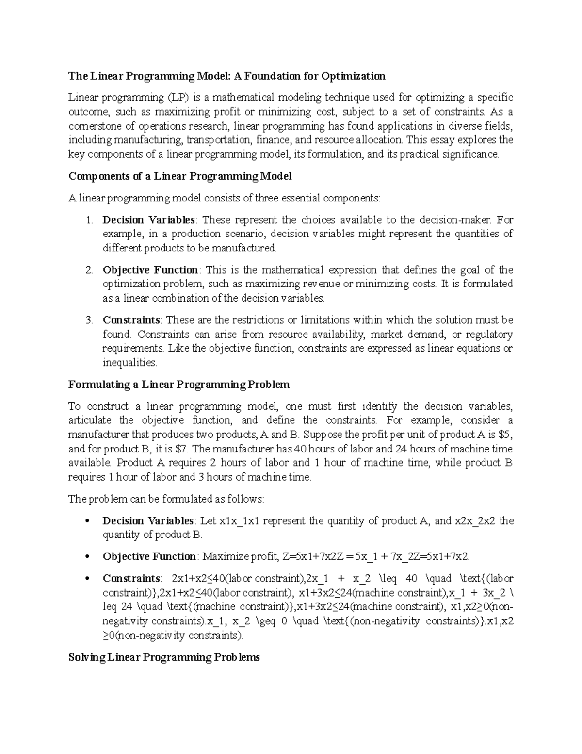 The Linear Programming Model As A Cornerstone Of Operations Research Linear Programming Has