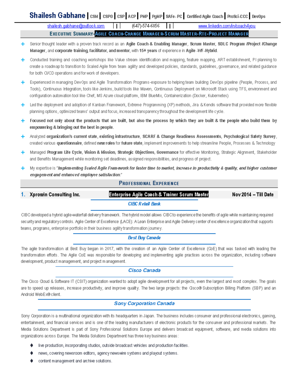 Resume Shailesh Gabhane Agile Coach - Shailesh Gabhane | CSM | CSPO ...