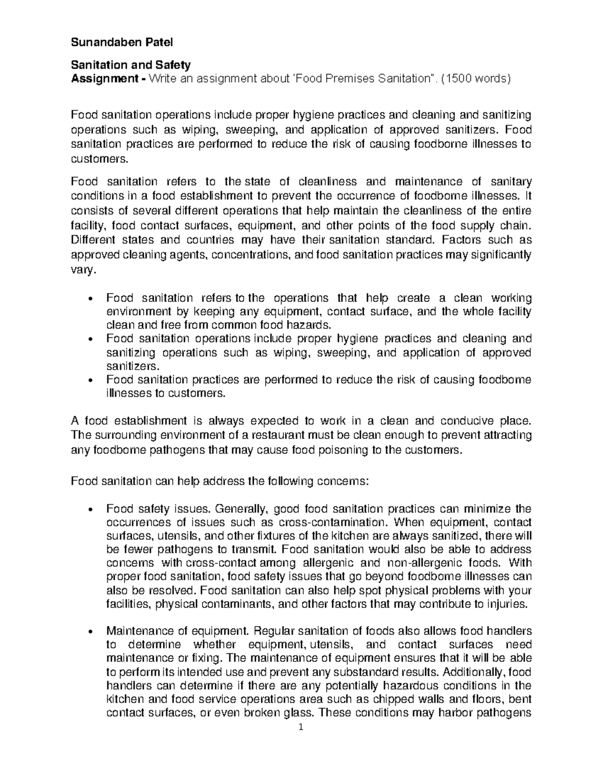 Sanitation and Safty Assigenment - Sunandaben Patel Sanitation and ...