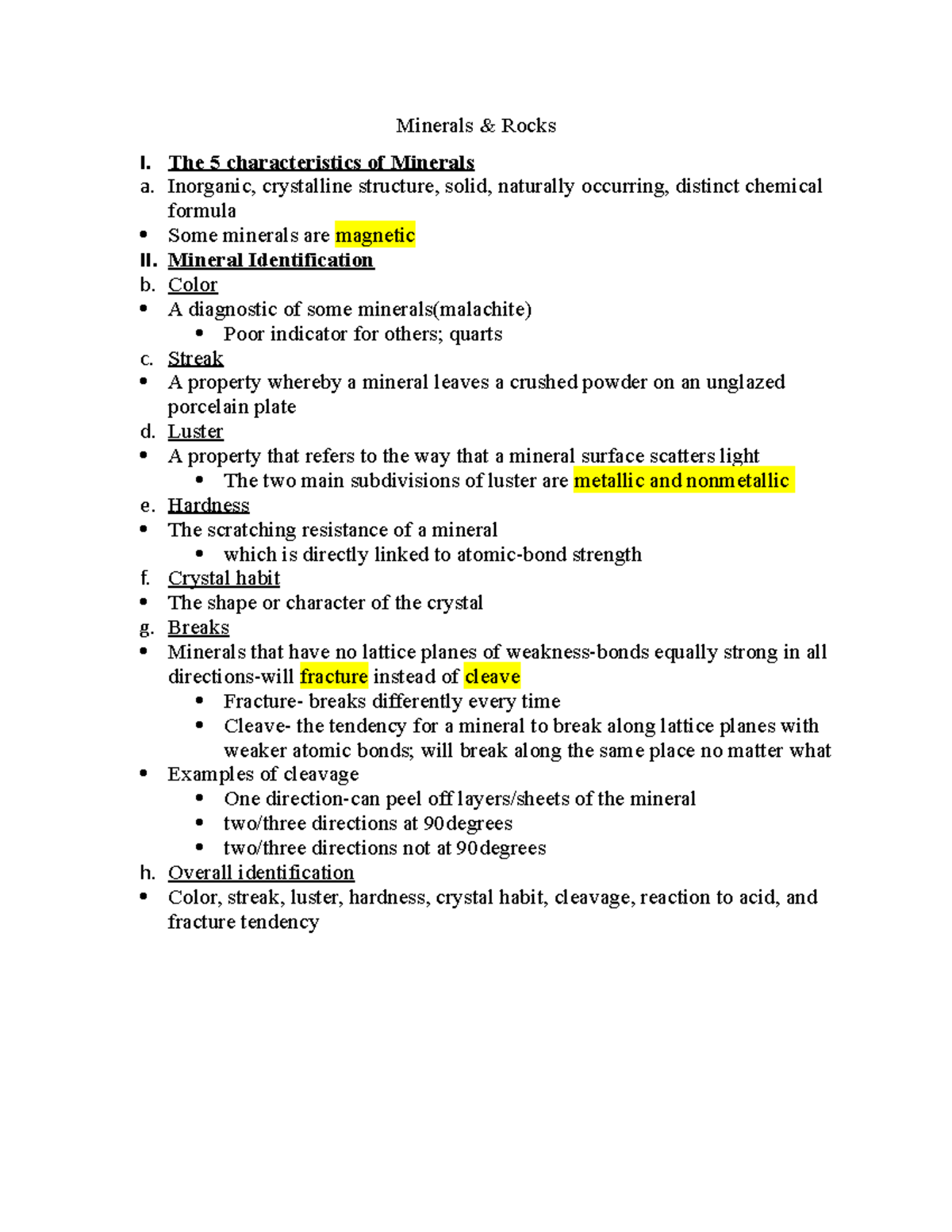 Geo 101 ch 2 - geology 101 chapter 2 pt1 - Minerals & Rocks I. The 5 ...