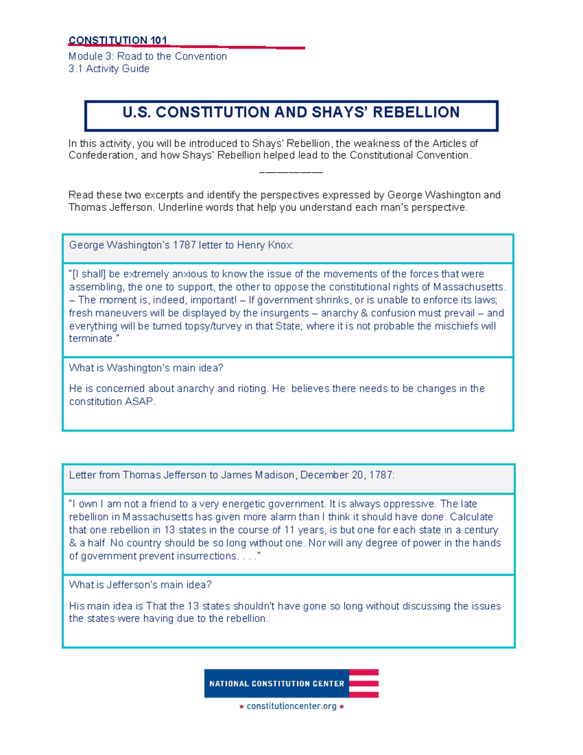Shay reb - an essay on shays rebbelion - CONSTITUTION 101 Module 3 ...