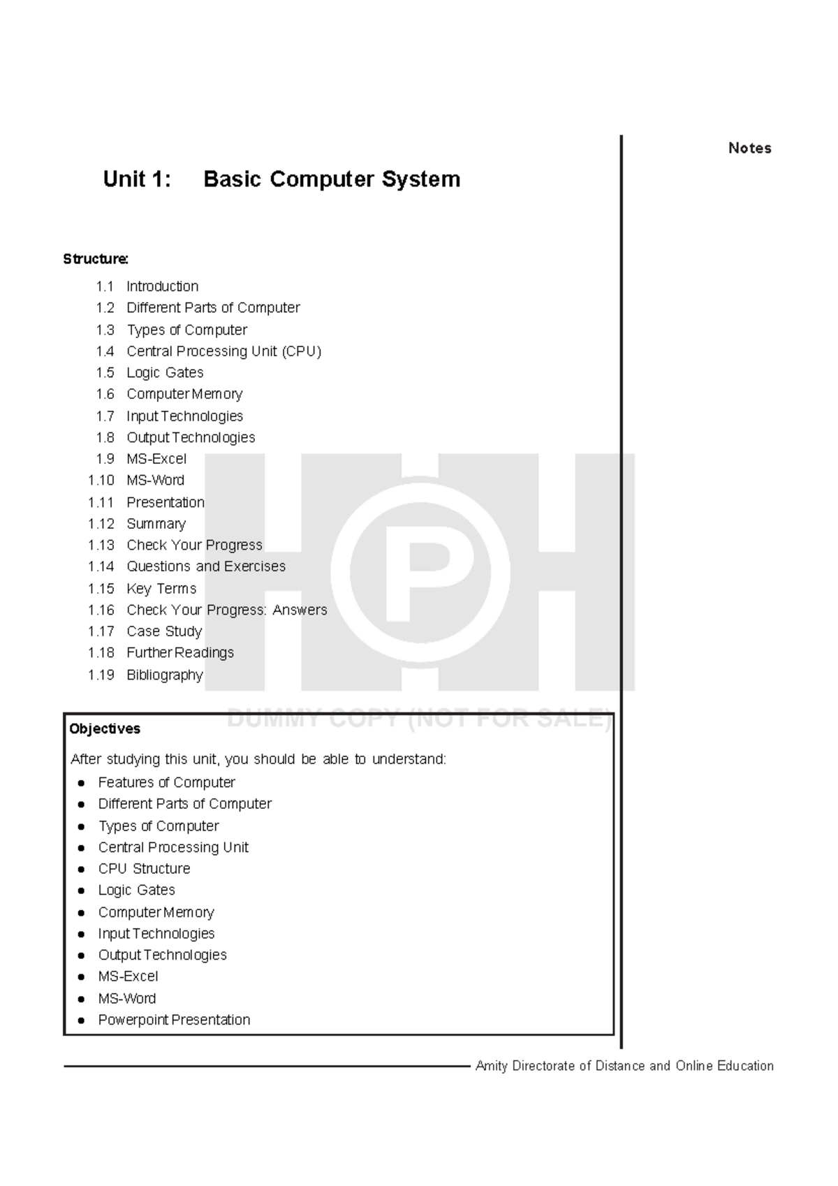 IT for Managers Block 1 - Lecture notes 11 - Basic Computer System 1 ...