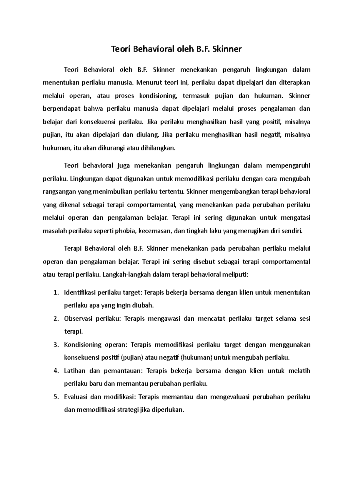 Teori Behavioral - Skinner Teori Behavioral oleh B. Skinner menekankan ...