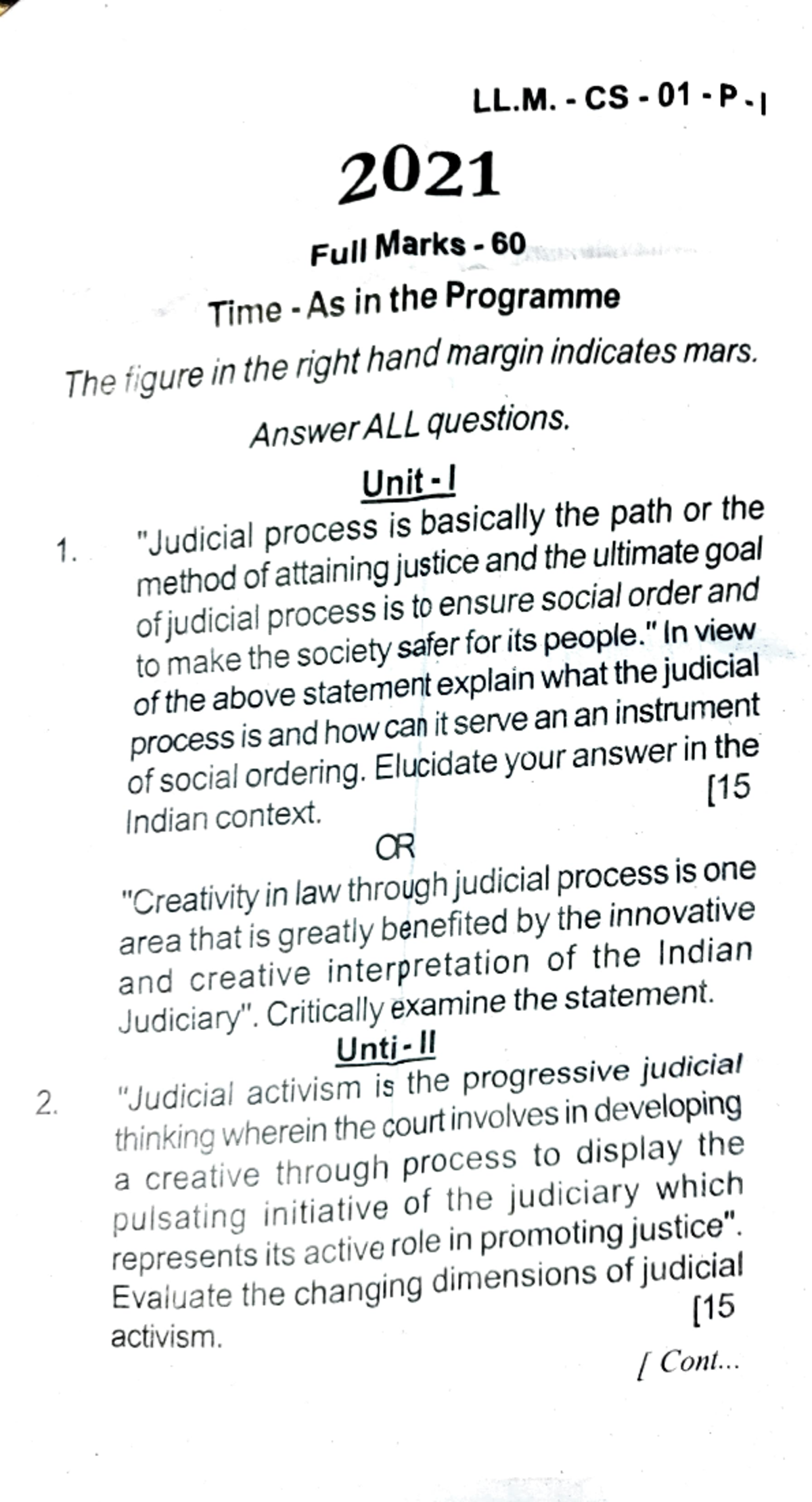LLm 1st Semester 2021 Question - LL. CS -01 P. 2021 Full Marks - 60 ...
