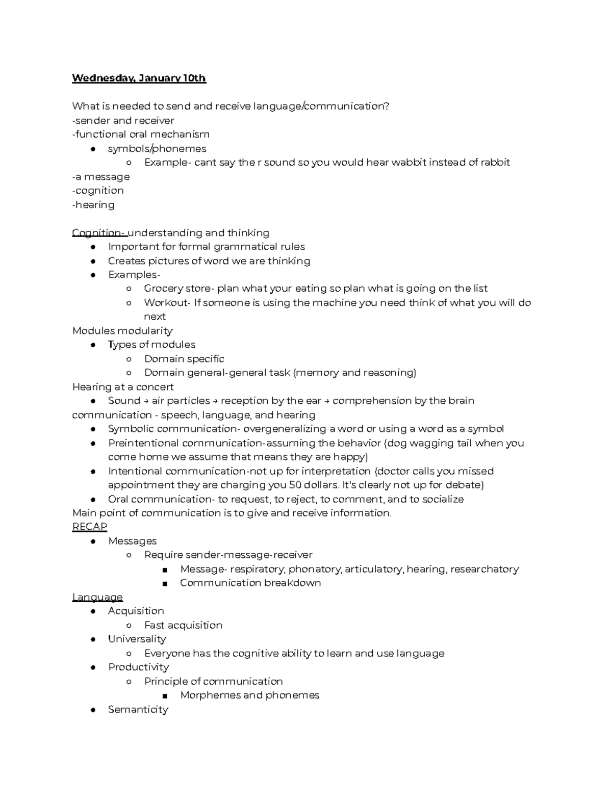 Normal Language - The first month of class. - Wednesday, January 10th ...
