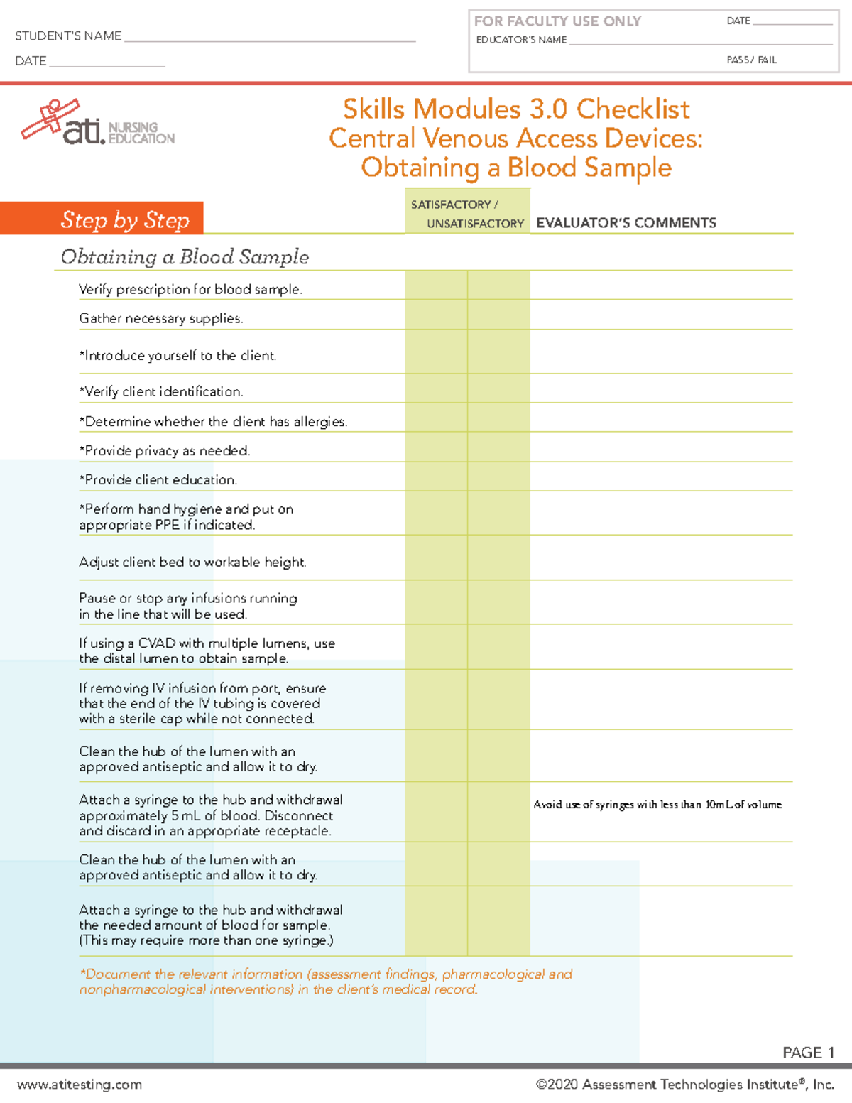 Skills Checklist CVAD Blood - ####### EDUCATOR ####### IMPLEMENTATION ...