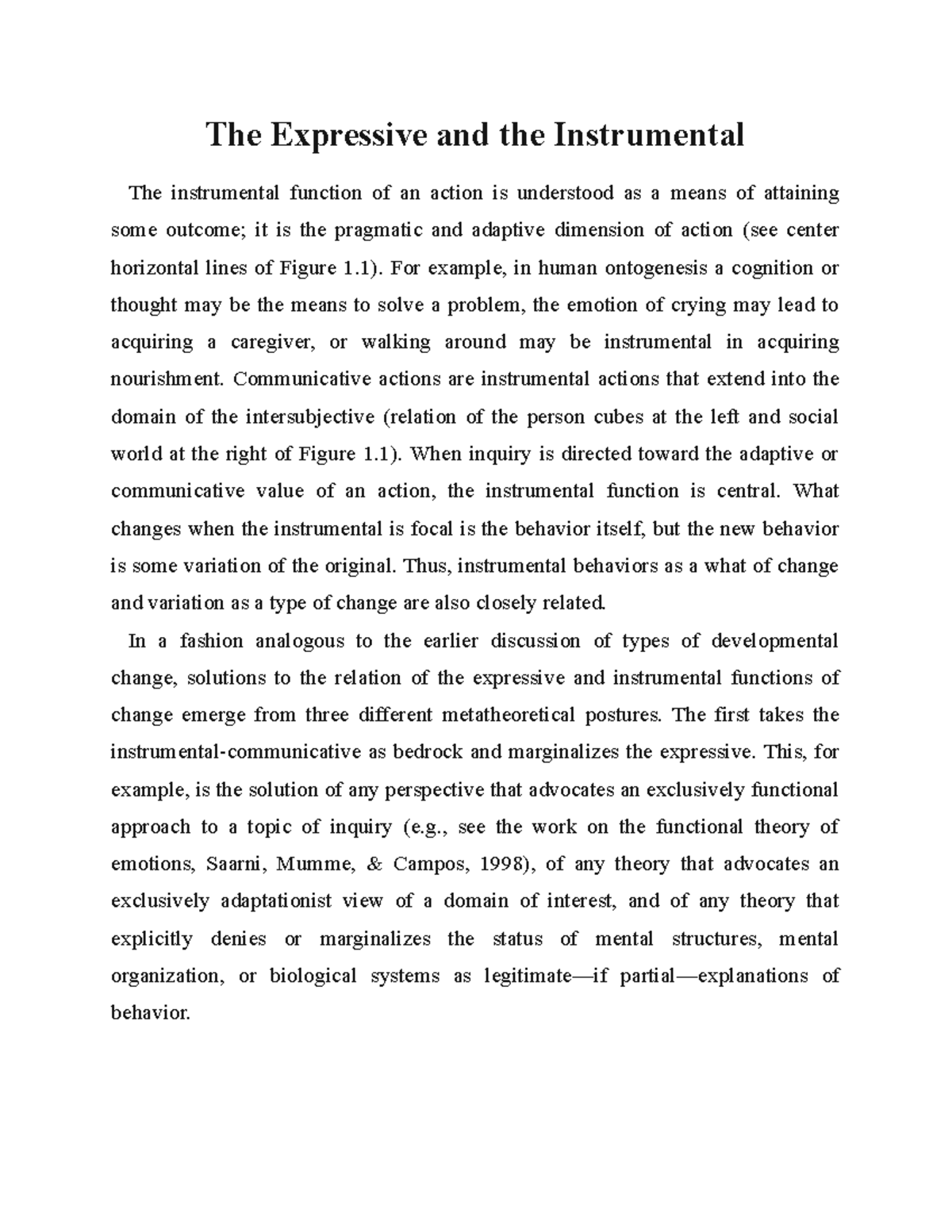 Psychology (The Expressive and the Instrumental) - The Expressive and ...