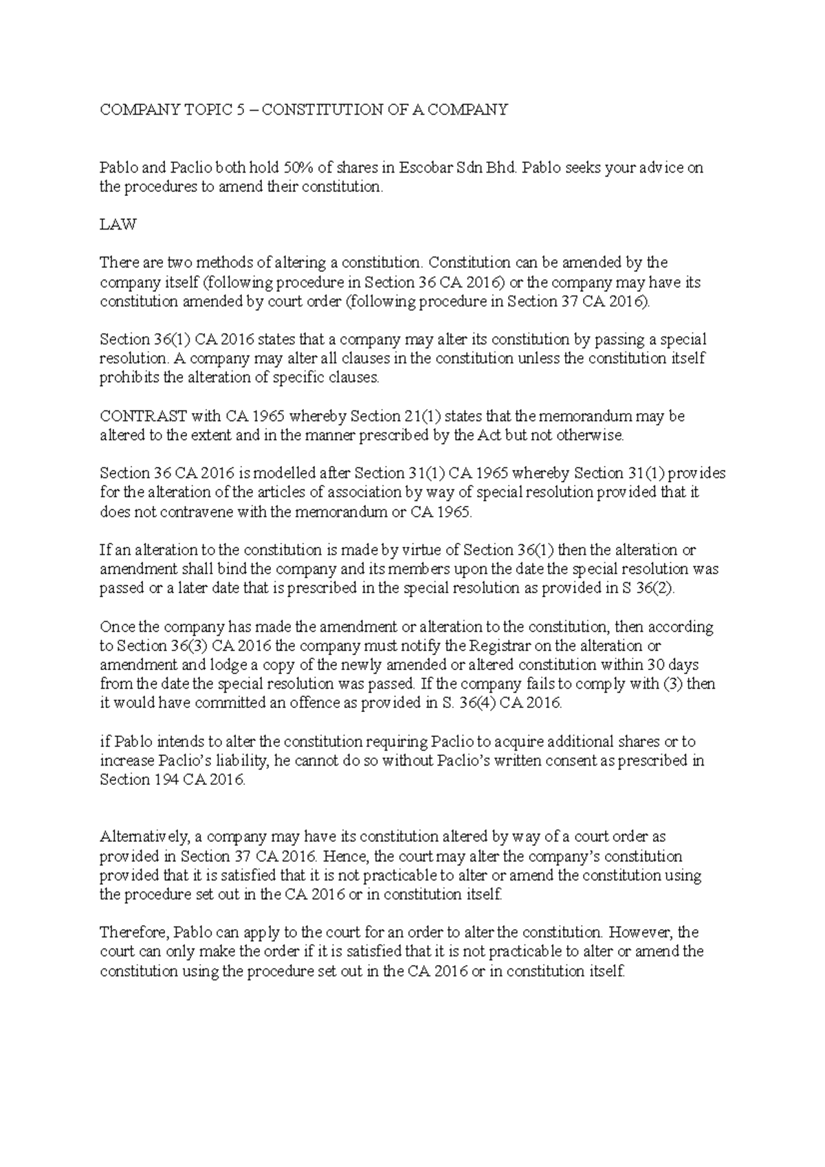 Constitution TUTO Company - COMPANY TOPIC 5 – CONSTITUTION OF A COMPANY ...