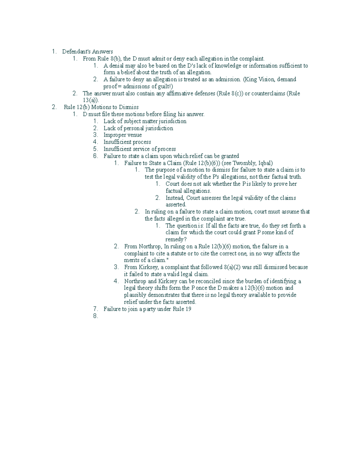 Defendant's Answers - Lecture notes from class, online class and in ...