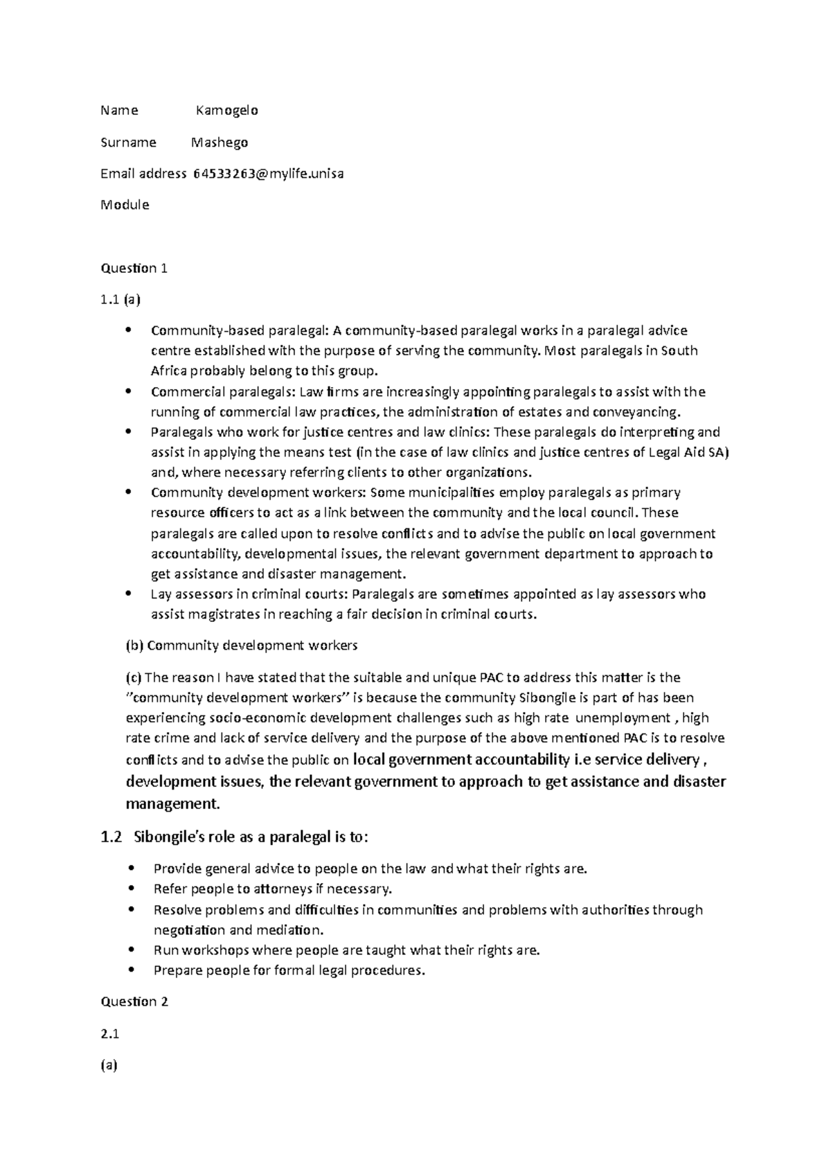 PAC THIS IS MY EXAM FOR 2021 I OBTAINED 97% - Name Kamogelo Surname ...