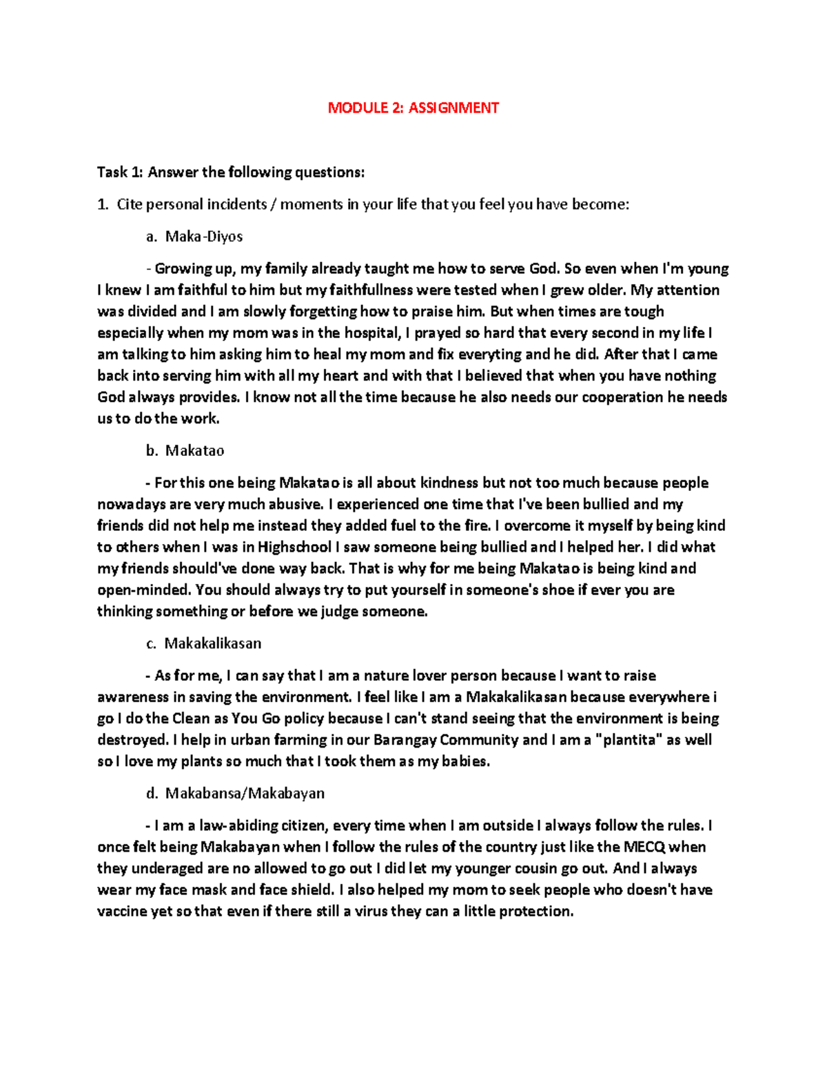 Bautista Cwtsmodule 2 - module 2 - MODULE 2: ASSIGNMENT Task 1: Answer the following questions ...