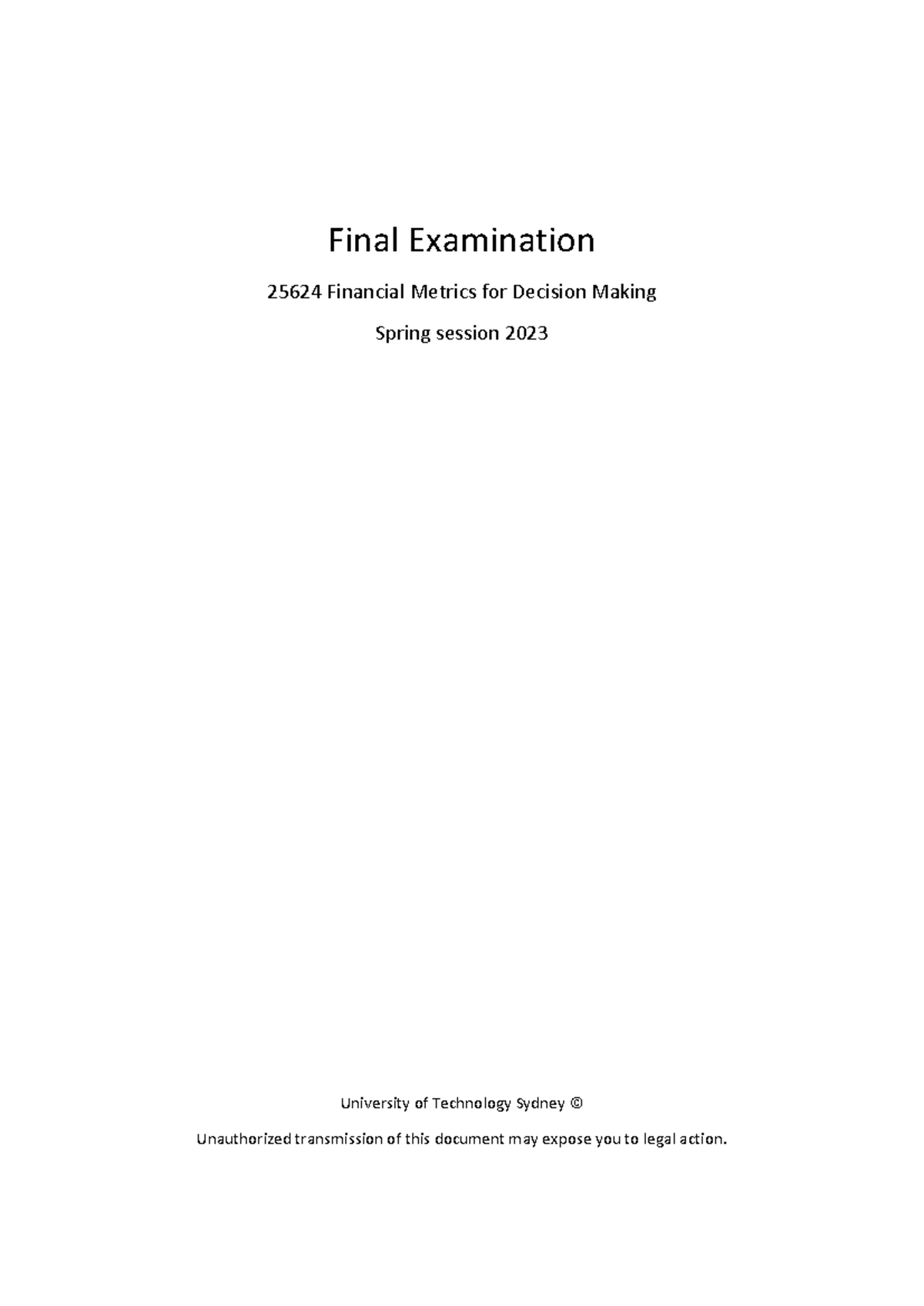 Final Exam 25624 Fmfdm - Spring 2023 - Final Examination 25624 ...
