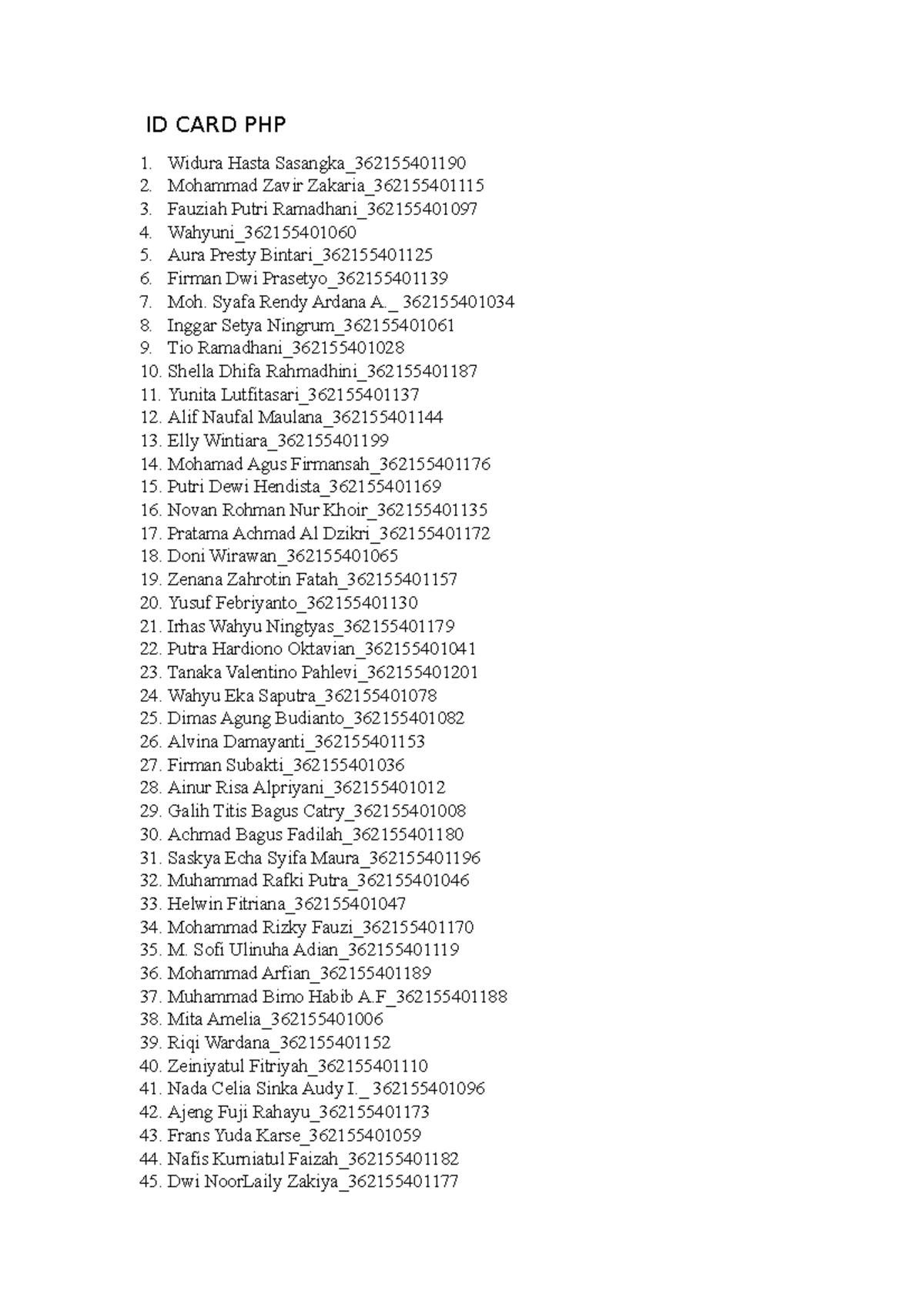 LIST ID CARD PHP - List Student - ID CARD PHP Widura Hasta Sasangka_ Mohammad Zavir Zakaria ...