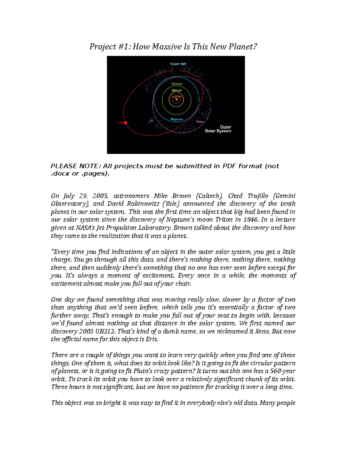 Project 1 Module 2 - Project #1: How Massive Is This New Planet? PLEASE ...