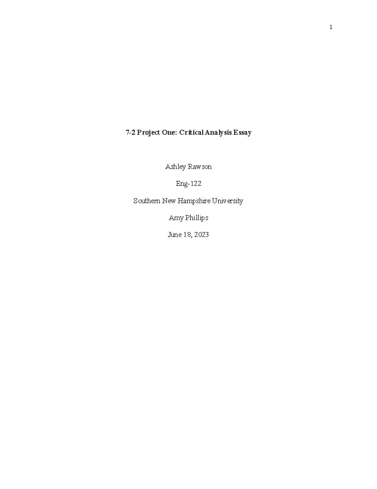 7-2 ENG 122 Project - 7-2 Project One: Critical Analysis Essay Ashley ...