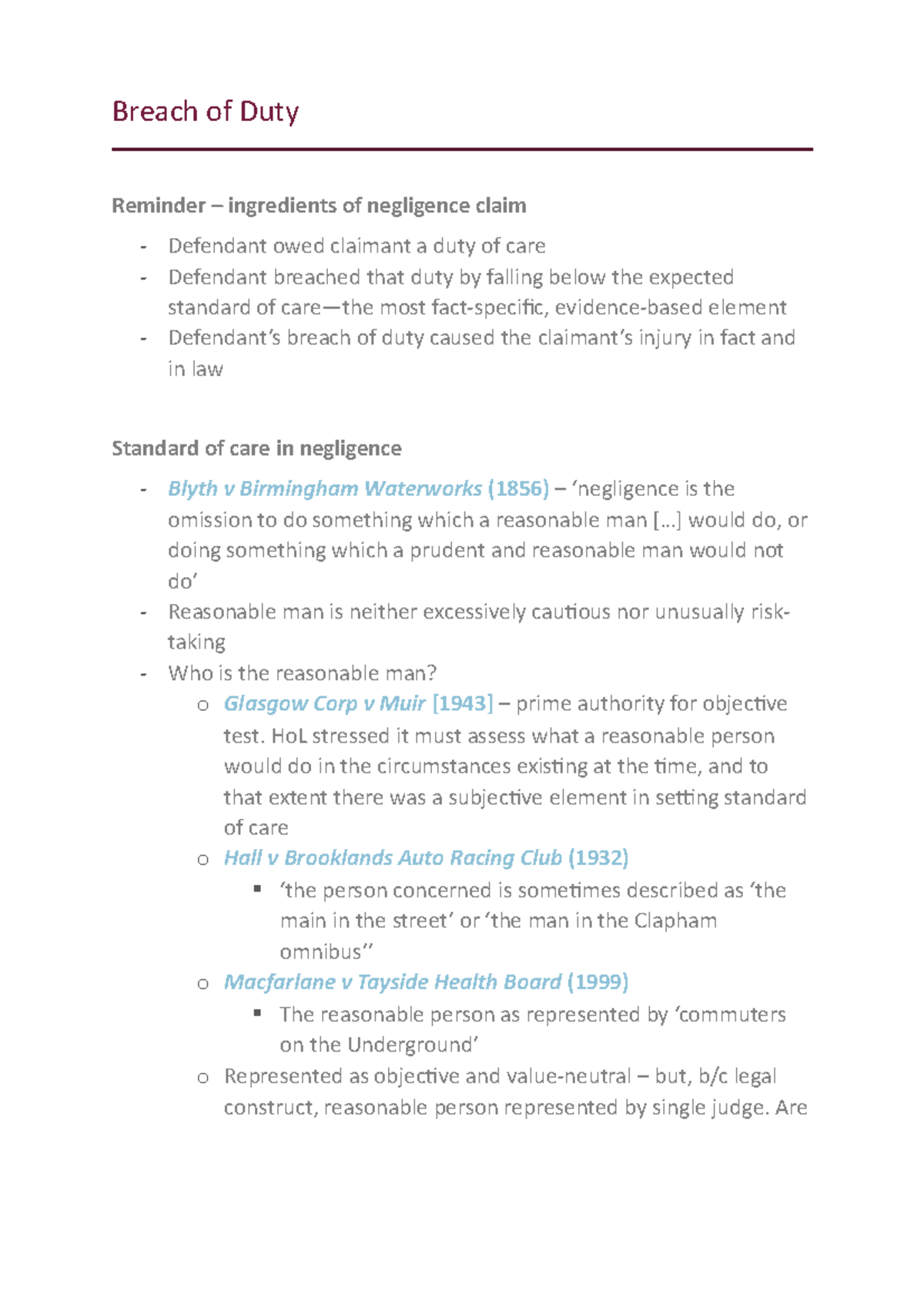 Breach of Duty - Breach of Duty Reminder – ingredients of negligence ...