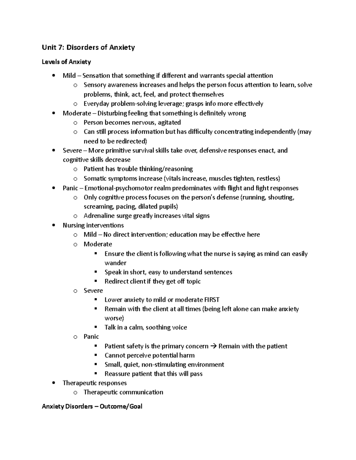 Mental Health Anxiety Study Guide - Unit 7: Disorders of Anxiety Levels ...