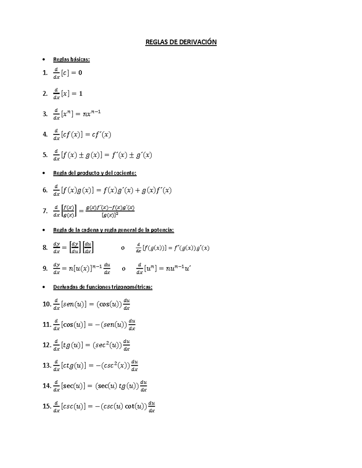 Formulario Derivadas e integrales - REGLAS DE DERIVACI”N Reglas b·sicas: 1. 𝑑 𝑑𝑥 [𝑐] = 0 2. 𝑑 𝑑𝑥 ...