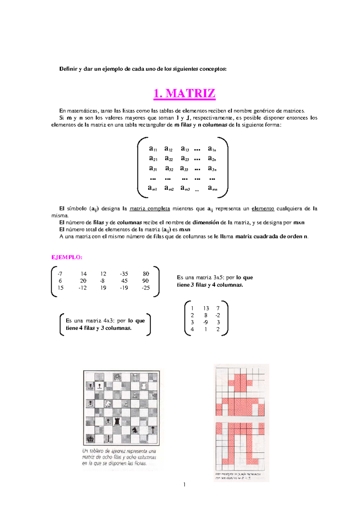 Teoría y ejercicios sobre matrices: cuadrada, diagonal principal, suma ...