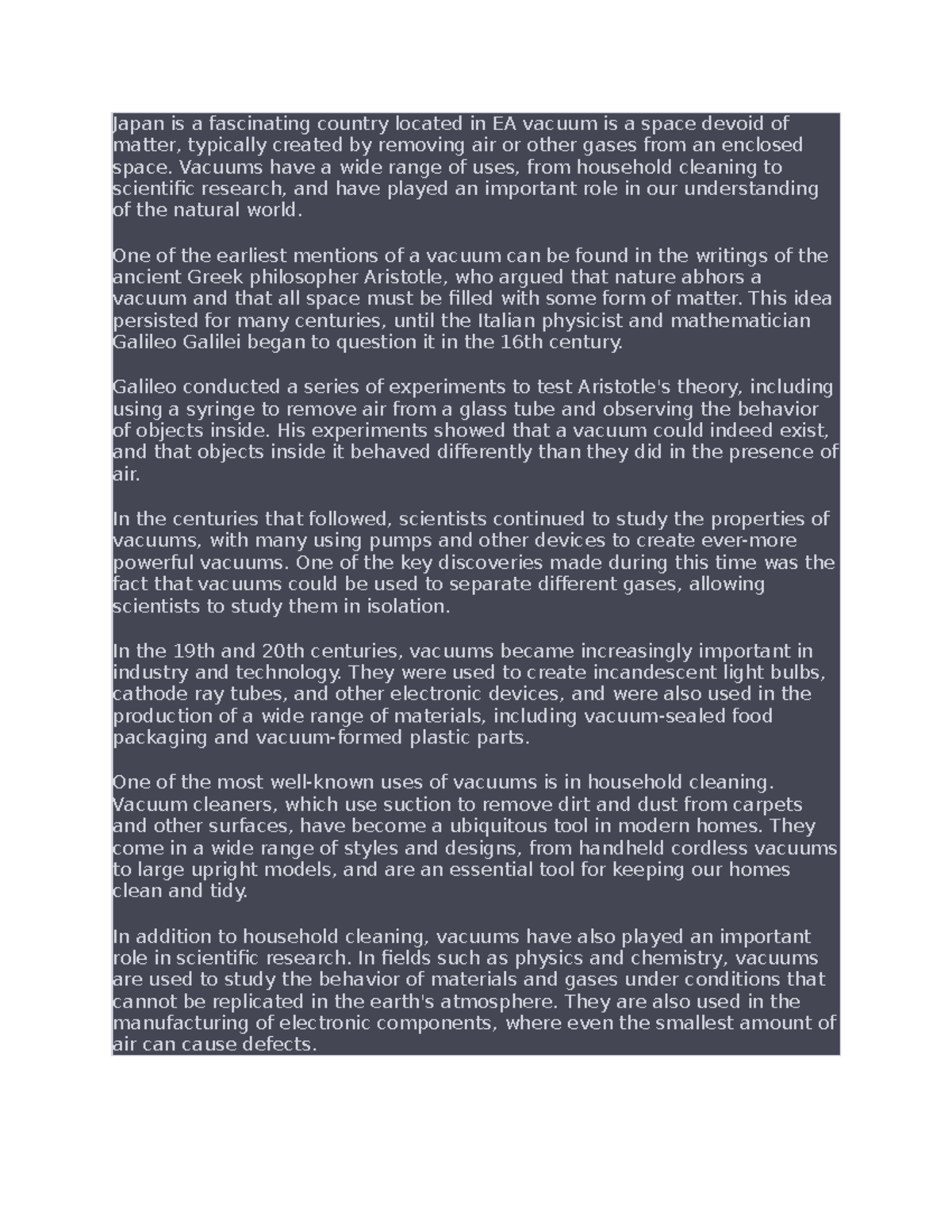 0892 - exam bank - Japan is a fascinating country located in EA vacuum ...