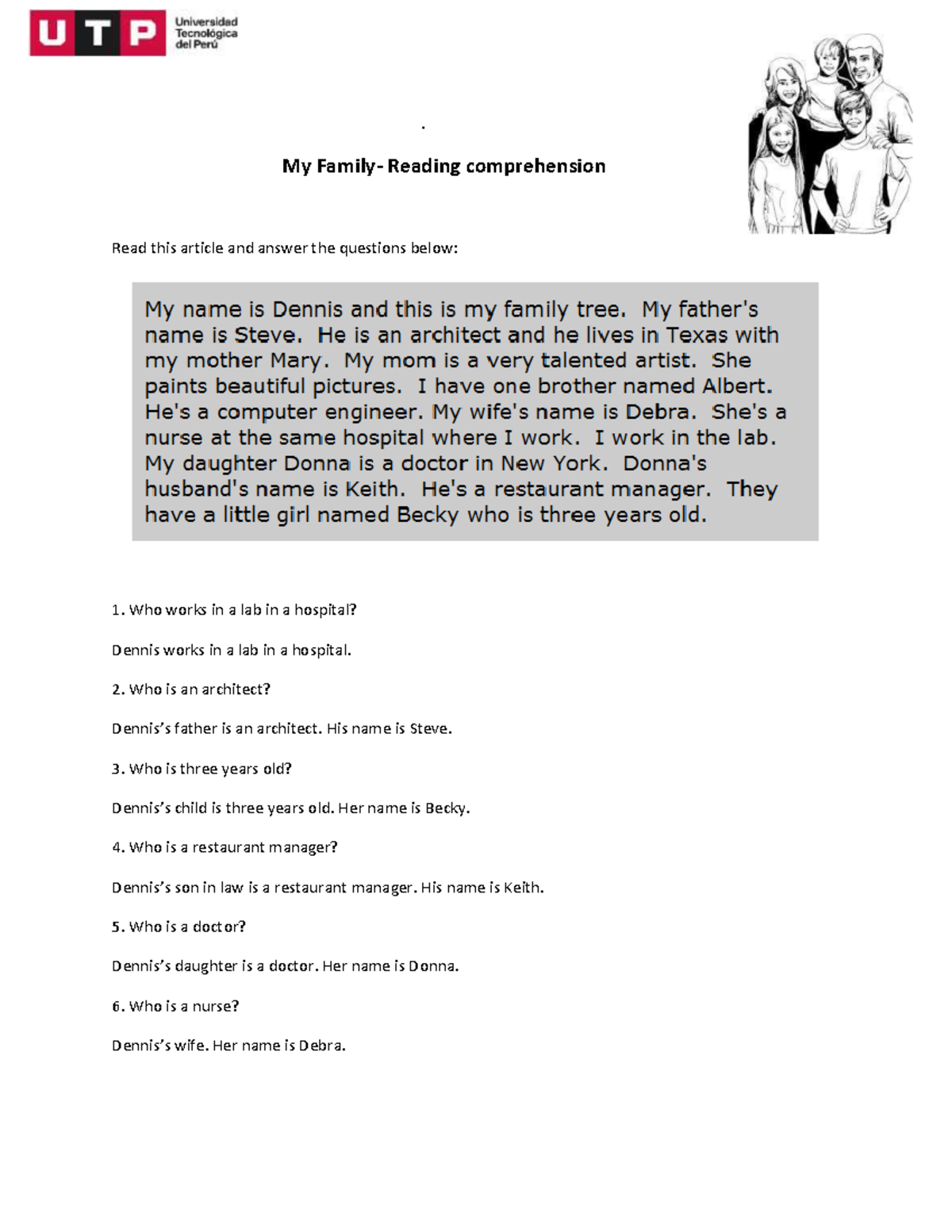Family reading comprehension -unit 4- week 9 - . My Family- Reading ...