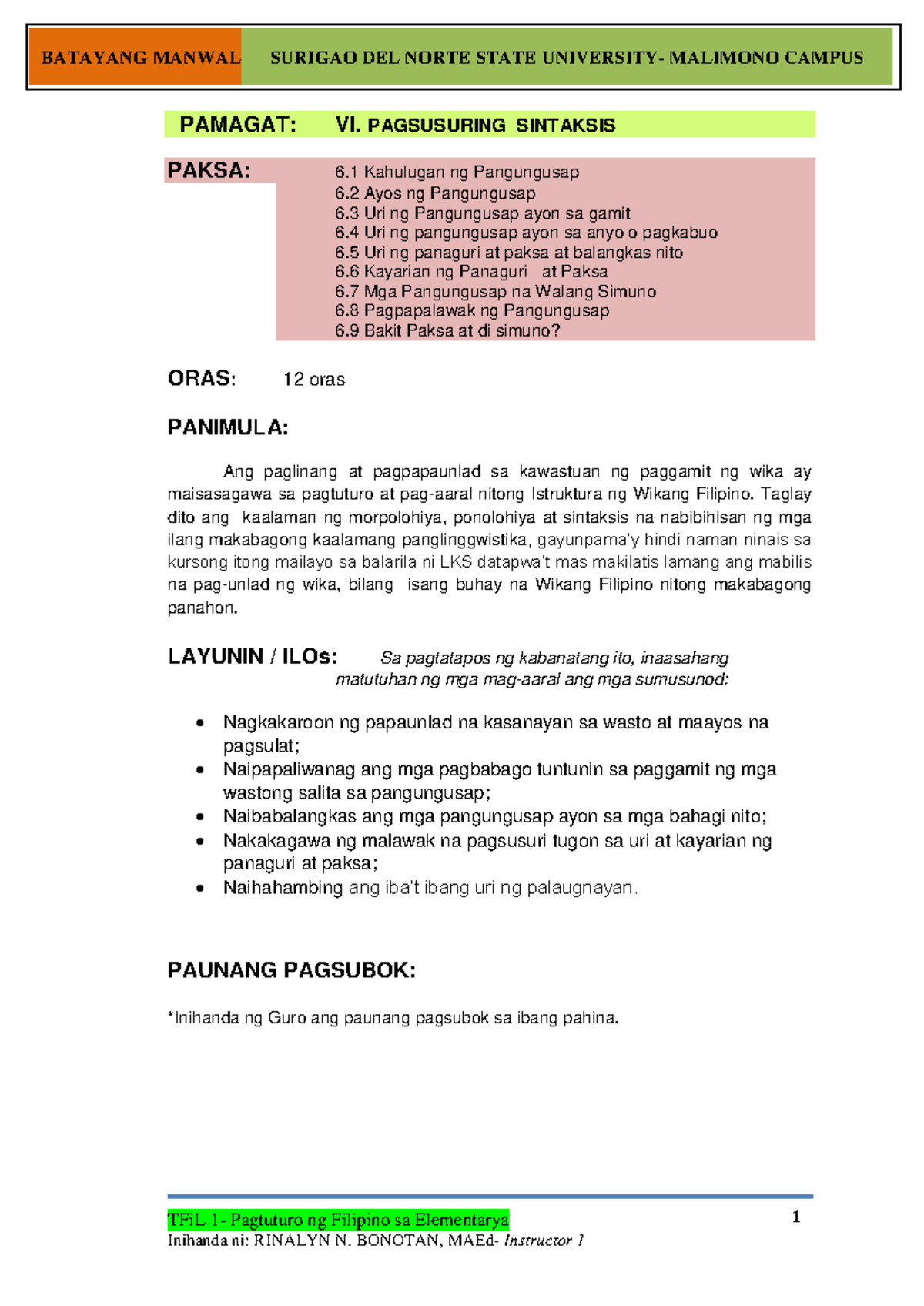 TFi L 1- Module IV - TFiL 1- Pagtuturo ng Filipino sa Elementarya 1 ...