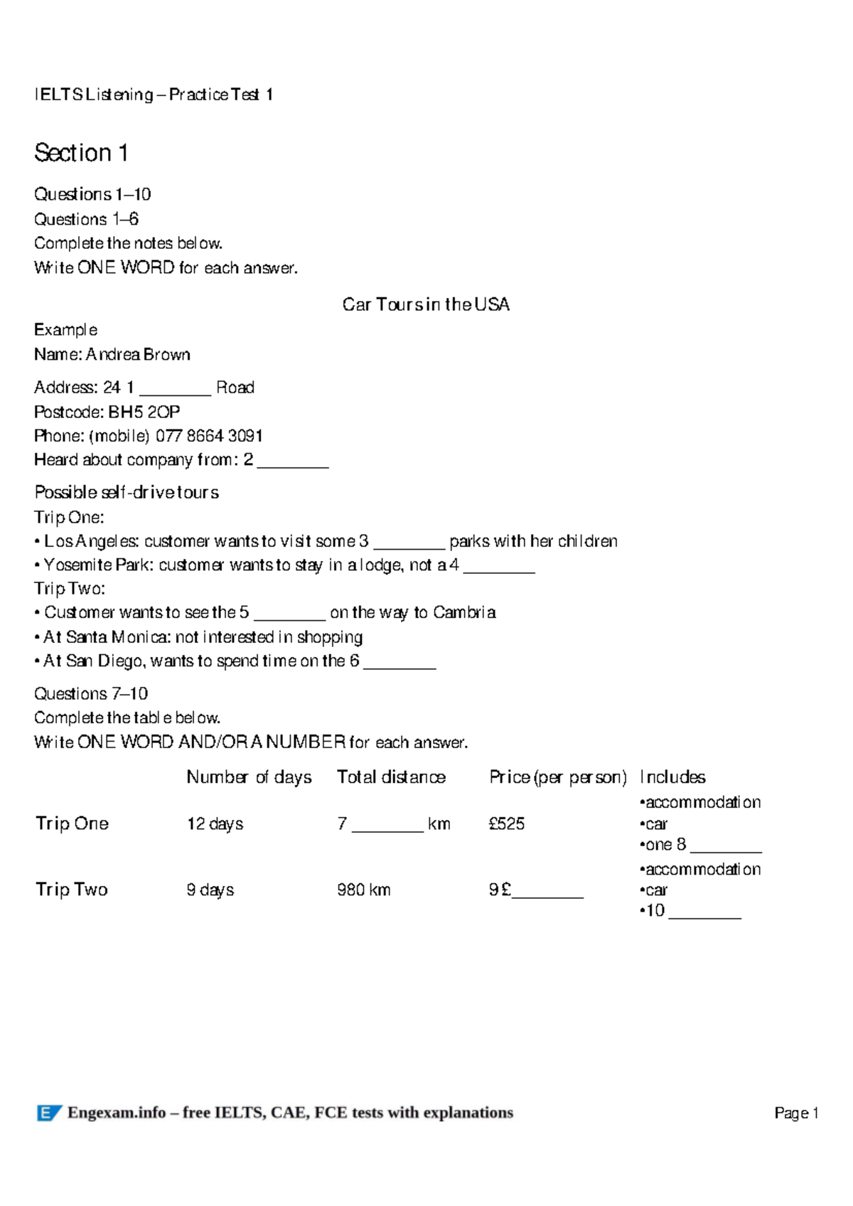 Ielts Listening Practice Test 7 Printable Section 1 Questions 1 ielts-listening-practice-test-7-printable-section-1-questions-1