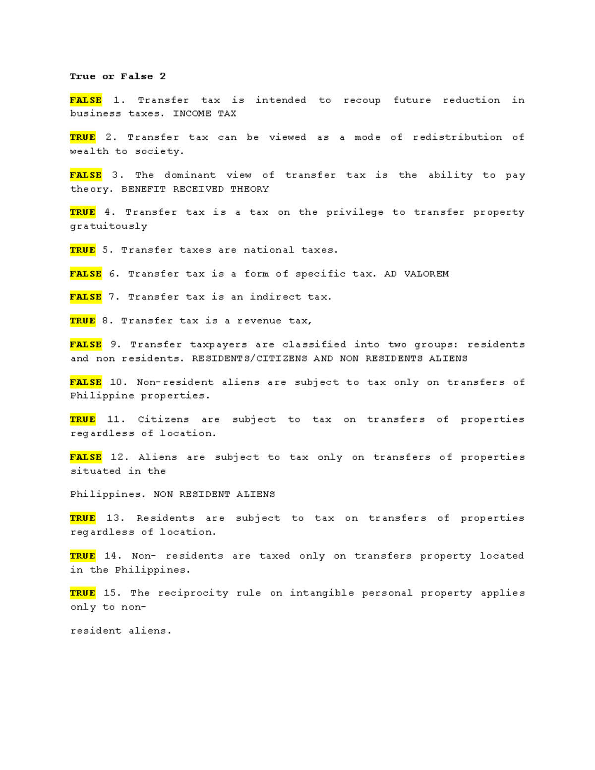 True or False 2-Part2 Chapter 12 - True or False 2 FALSE 1. Transfer ...