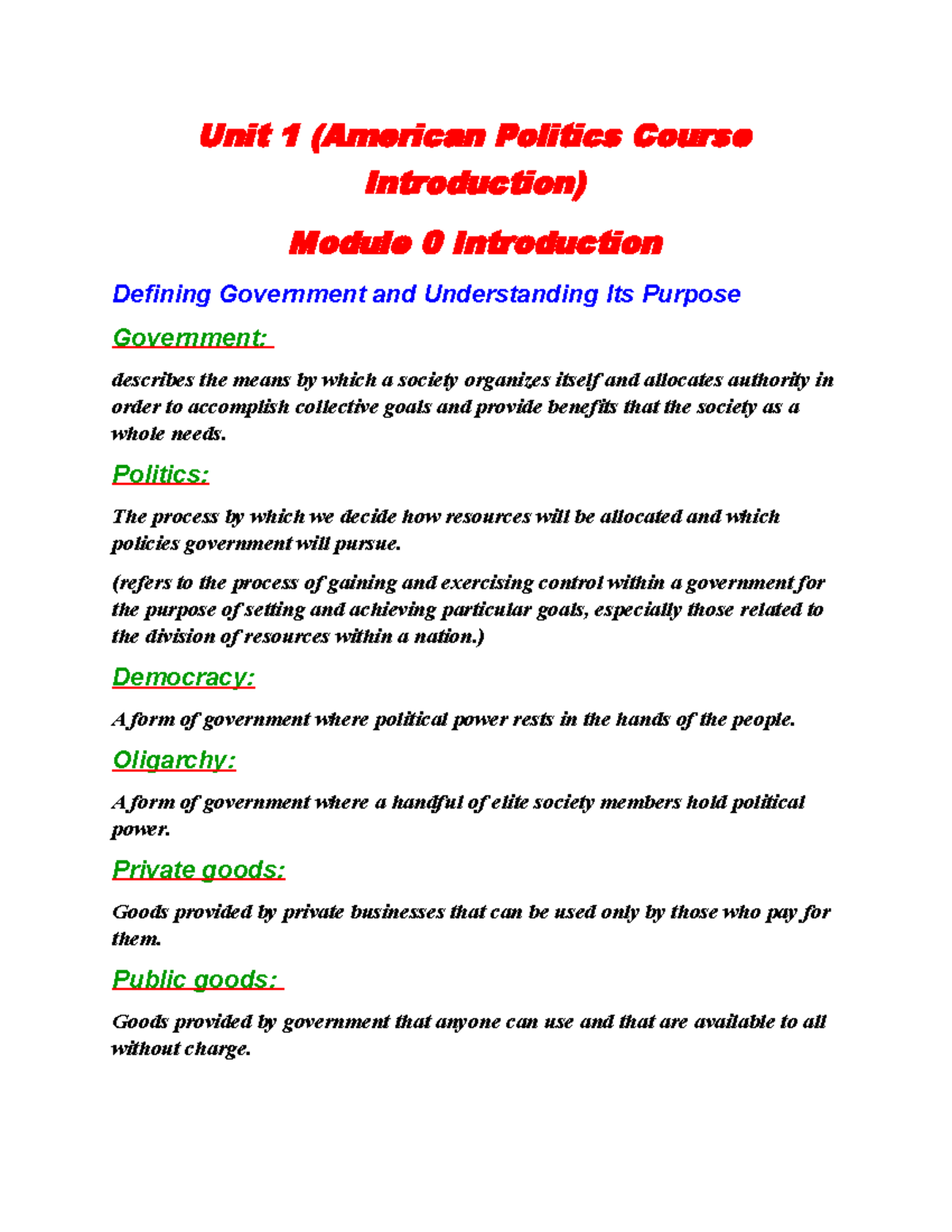 Unit I (Module 0) Introction - Unit 1 (American Politics Course ...