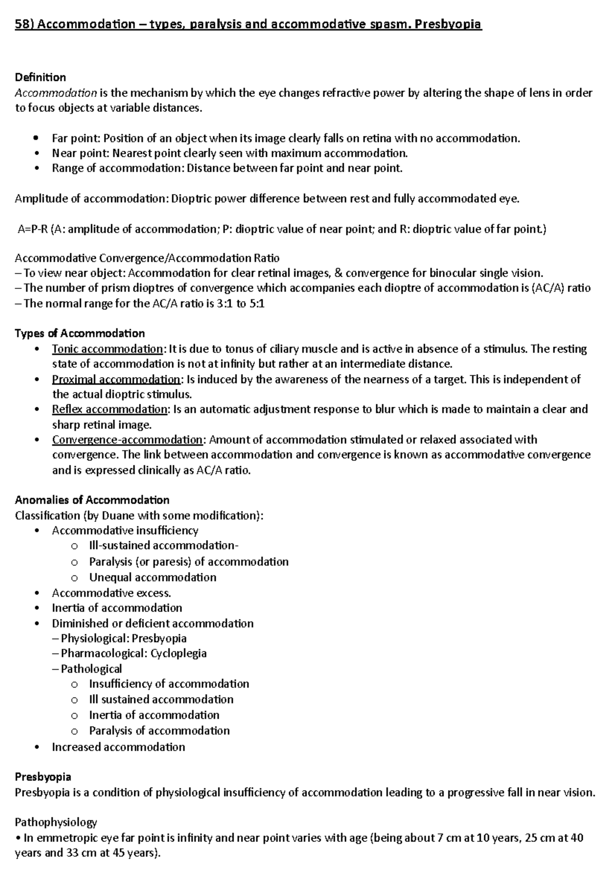 Accommodation Summary - 58) Accommodaion – types, paralysis and ...