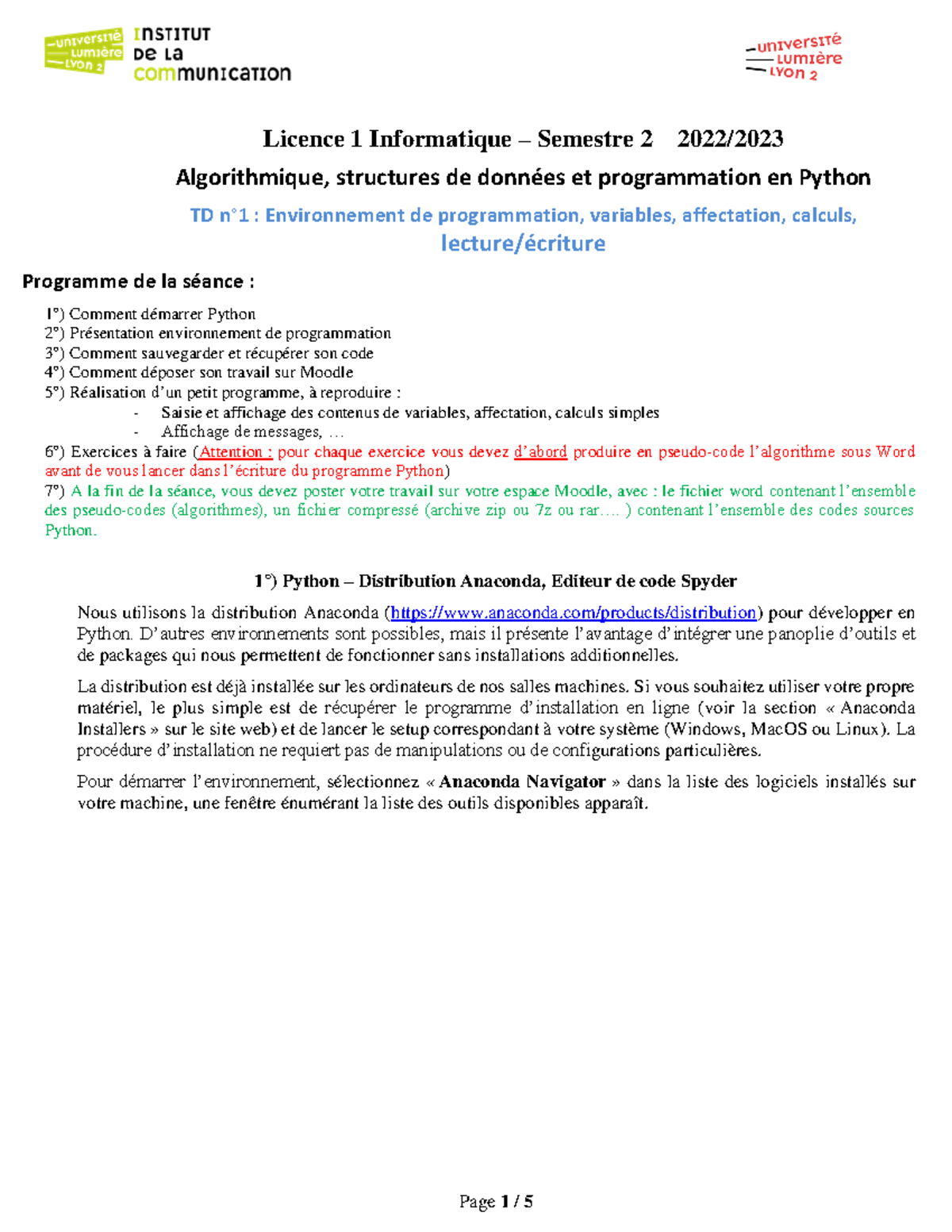cours 1 prise de note - Licence 1 Informatique – Semestre 2 2022 ...